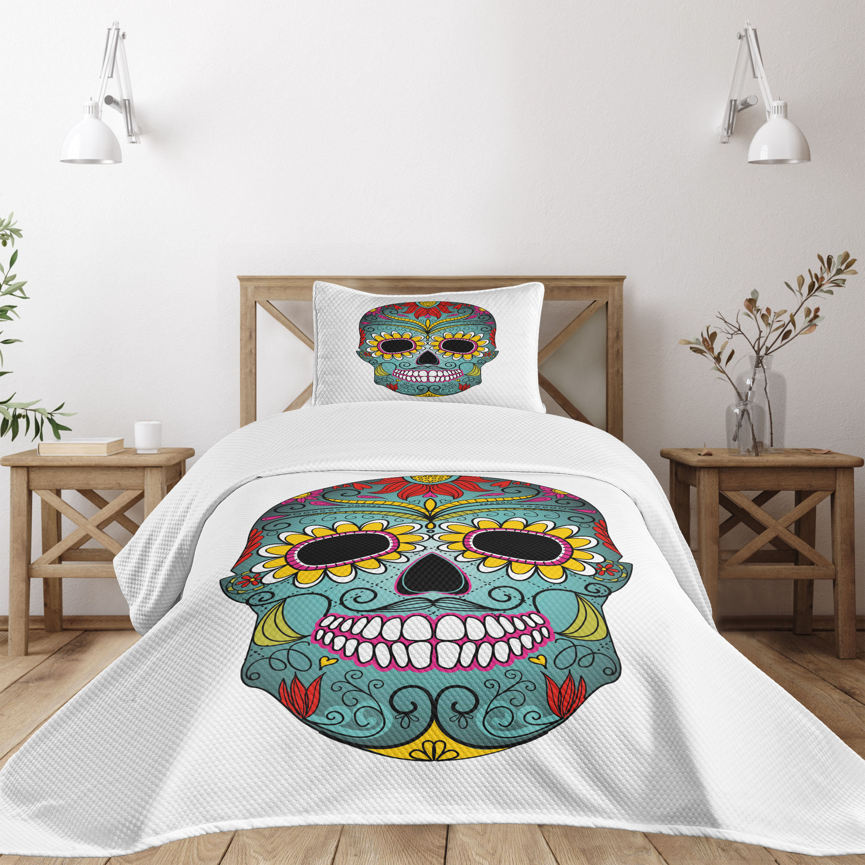 Ambesonne Sugar Skull Bedspread Folk Art Featured Multicolor | Wayfair