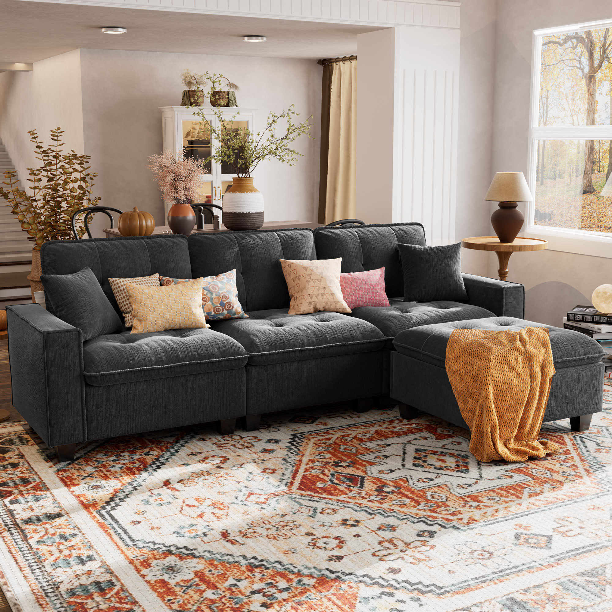 Ebern Designs 100.4’‘ W L Shaped Sectional With Deep Double-Layer Foam ...