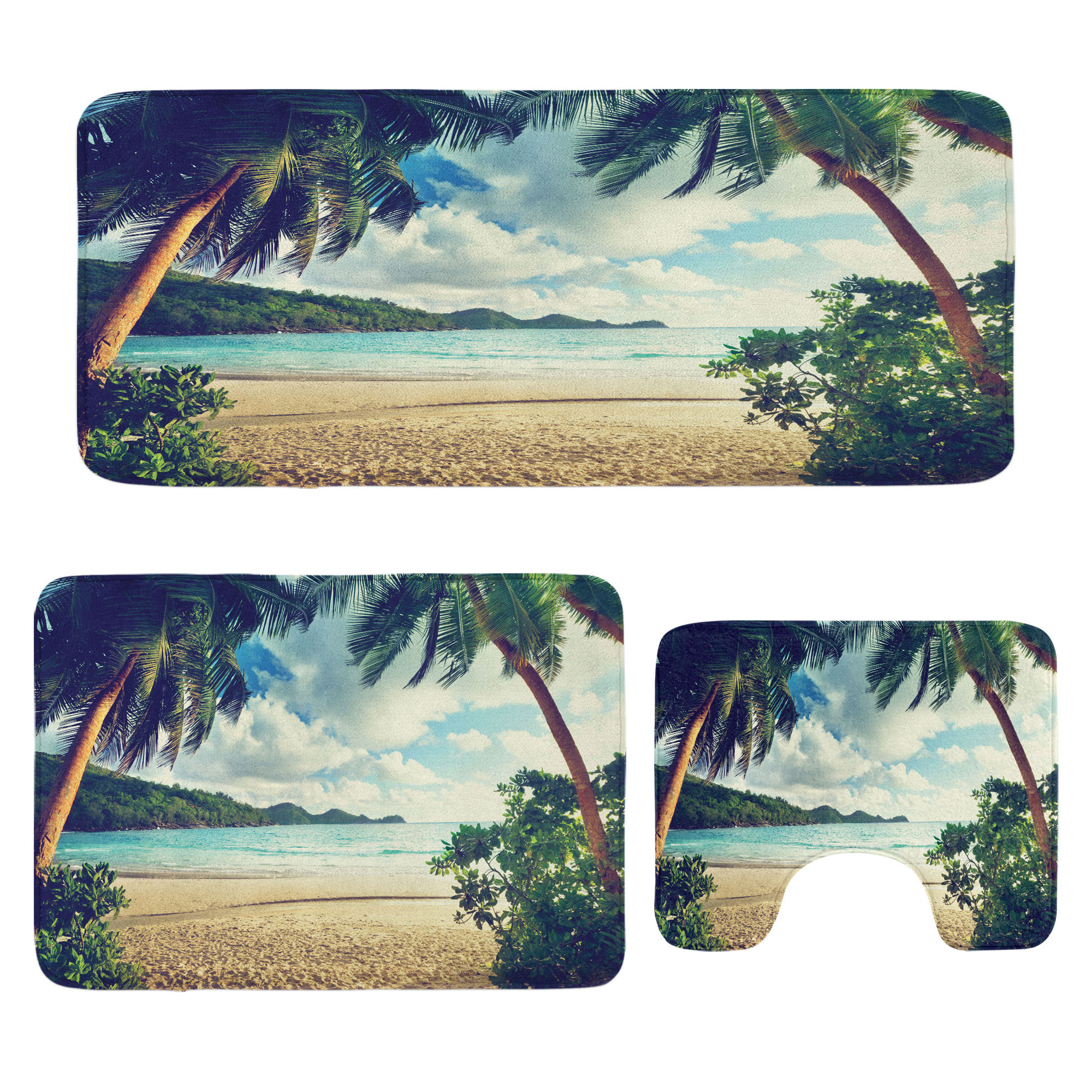 East Urban Home Beach Bathroom Rug Set 3 Pieces U-Shape & Rectangle ...