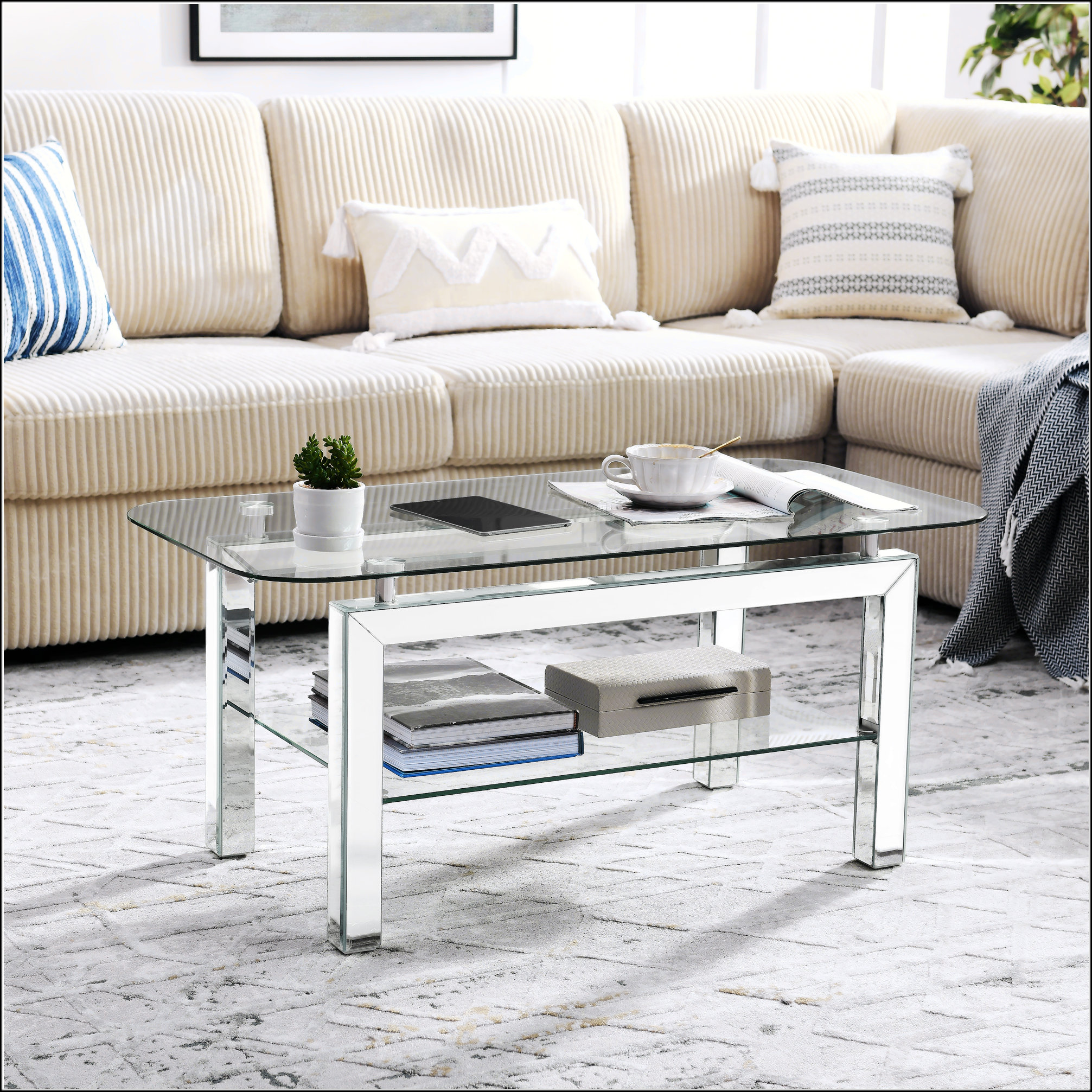 Ivy Bronx Rectangle Tempered Glass Coffee Table | Wayfair
