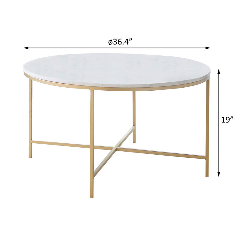 Everly Quinn Round Marble Top Coffee Table White and Gold | Wayfair