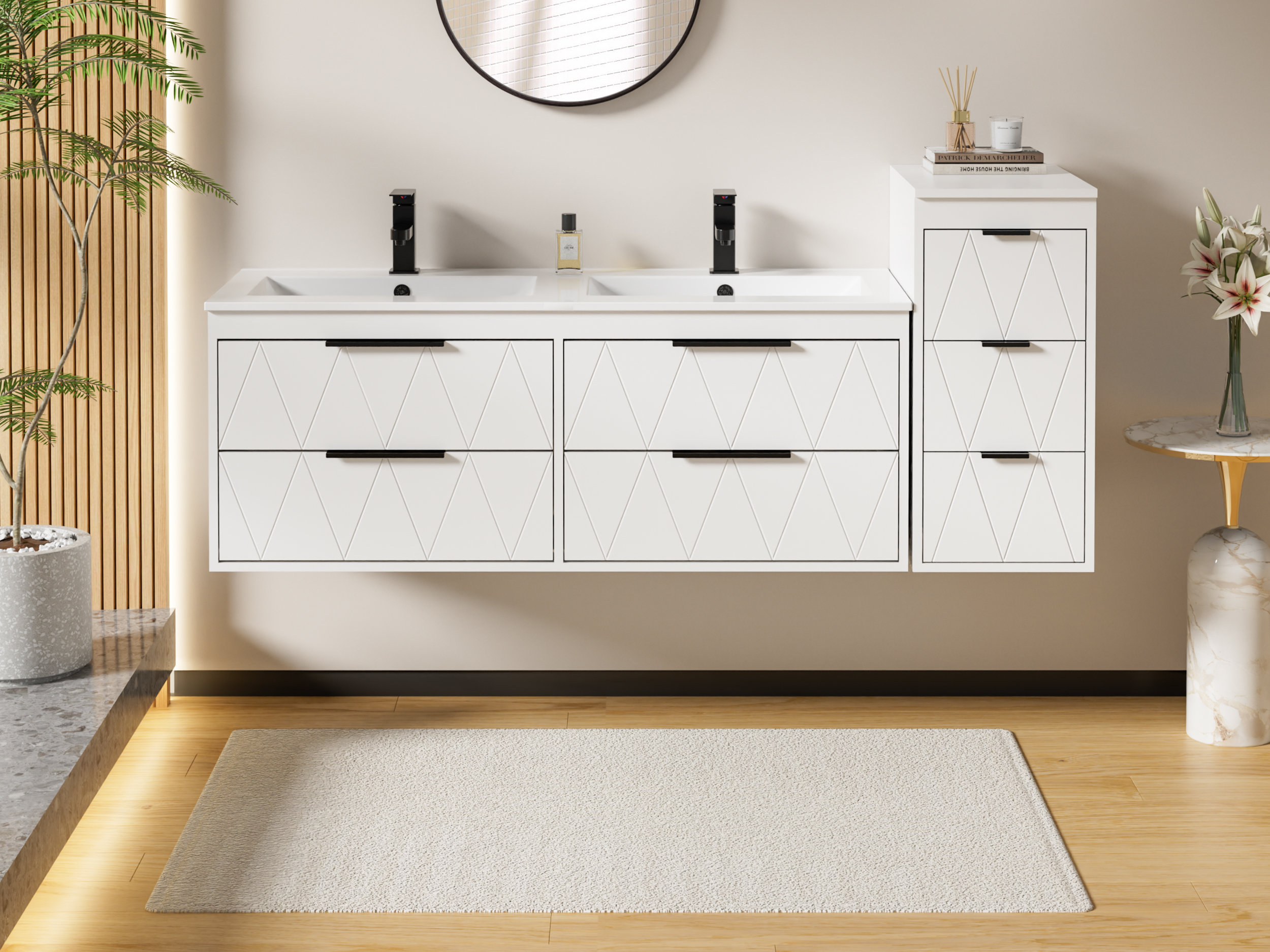 Ebern Designs Sharee 48" Wall Mounted Double Sink Bathroom Vanity With ...