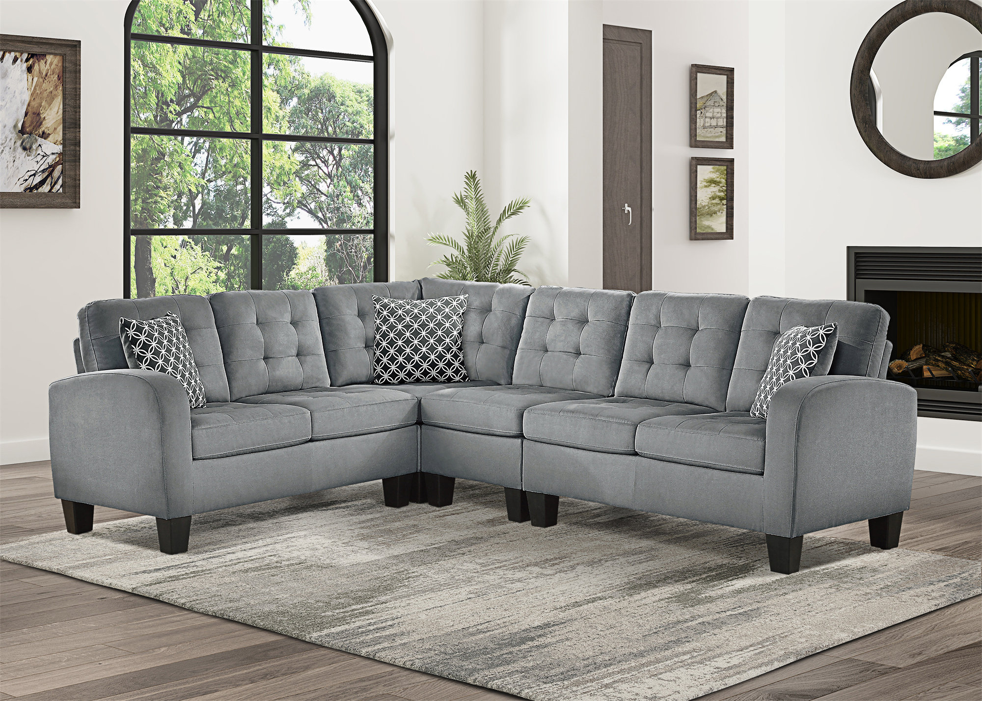 Latitude Run® Reversible 4-Piece Sectional Sofa Tufted Detail Textured ...