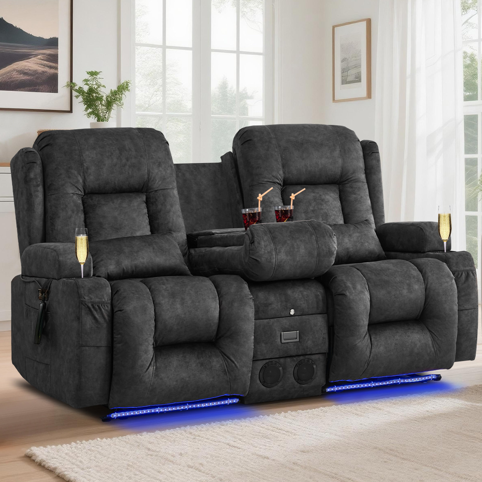 Brayden Studio® Power Reclining Sofa With Heat And Massage, Bluetooth ...