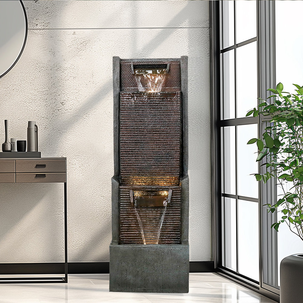 Ivy Bronx Outdoor Garden Resin Waterfalls Fountains - 39.3” Floor ...
