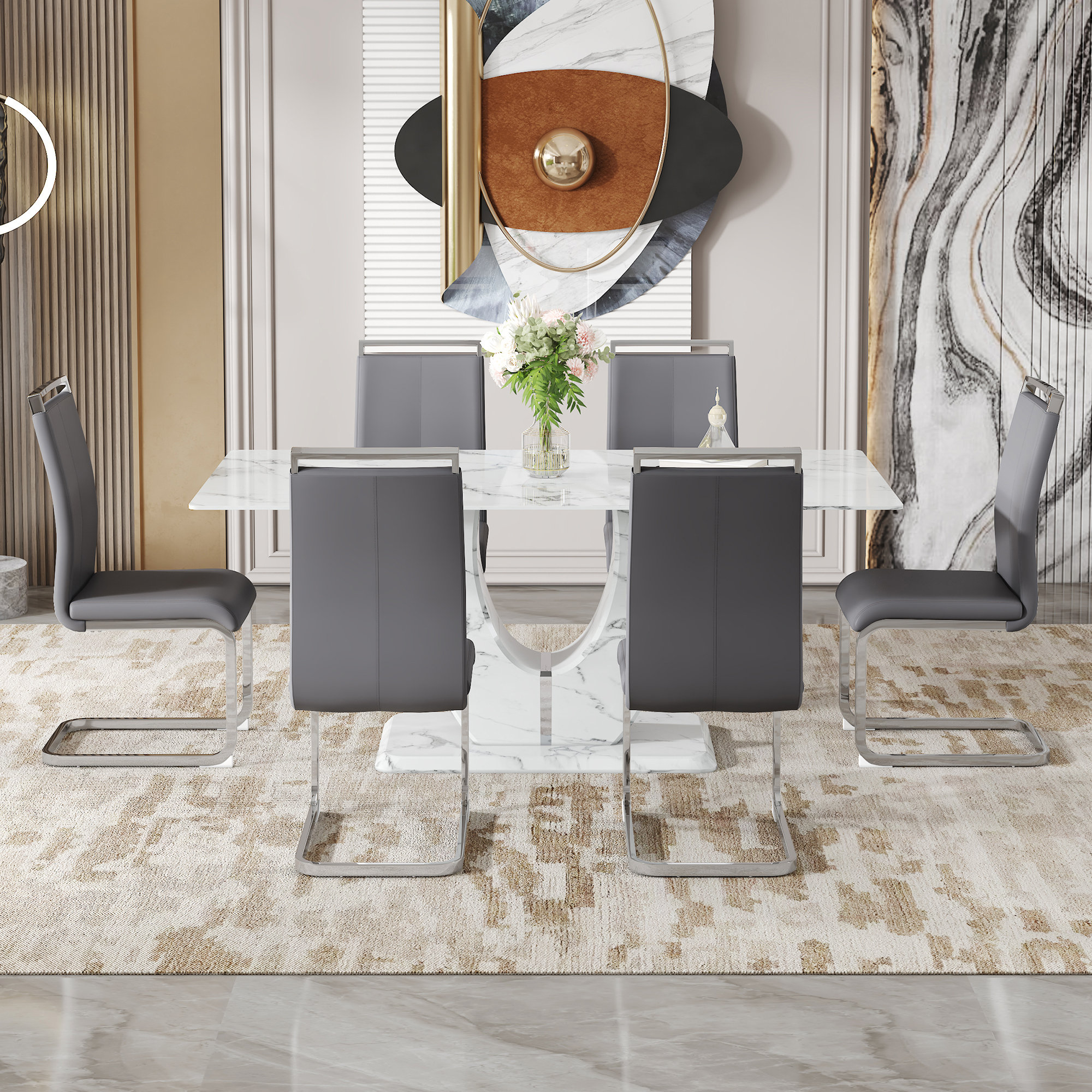 Bailongdoo Modern Simple Marble-pattern Dining Table Set – 71"x35.4 ...