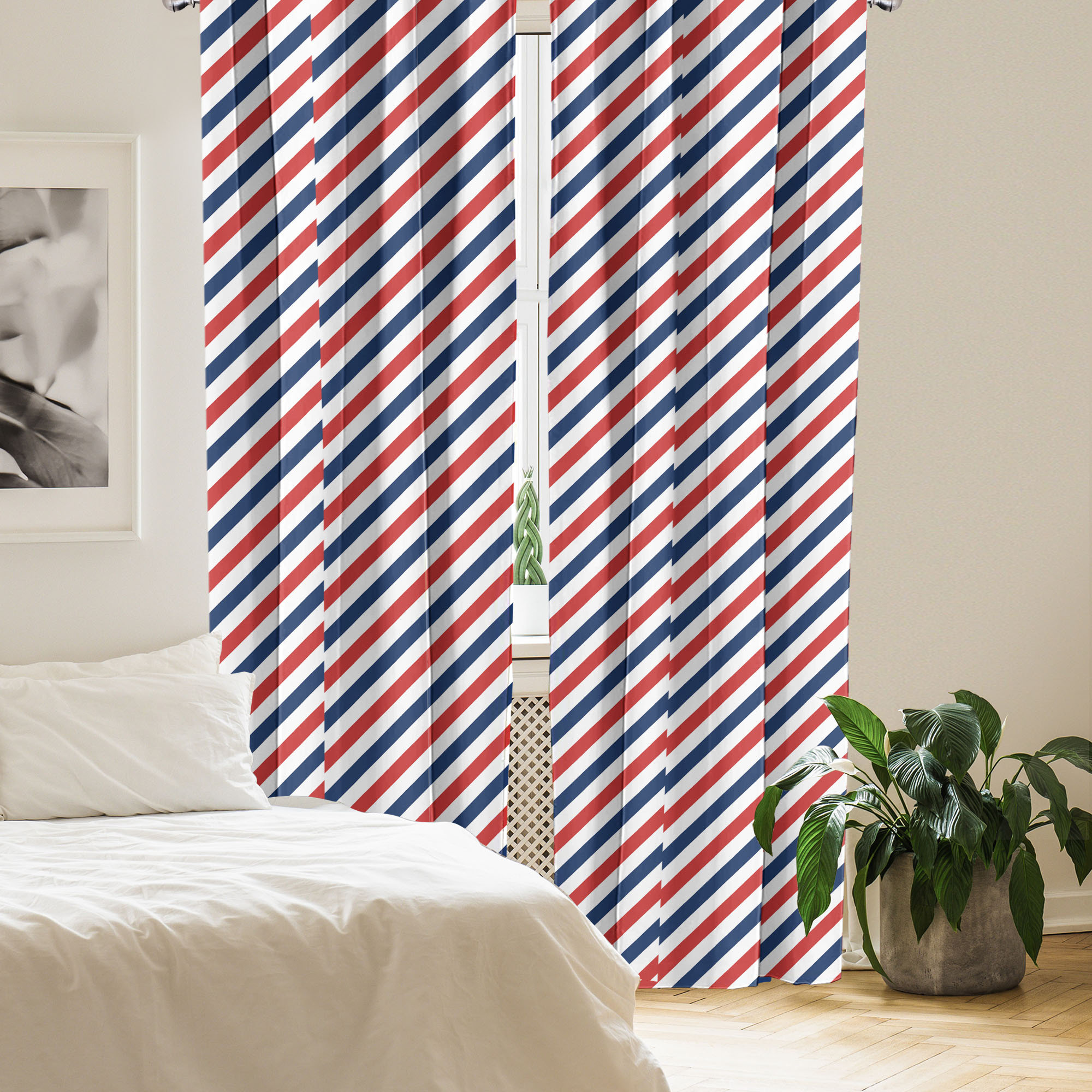 Latitude Run® Harbour Stripe 4-Panel Curtains, Diagonal Retro, Blue Red ...