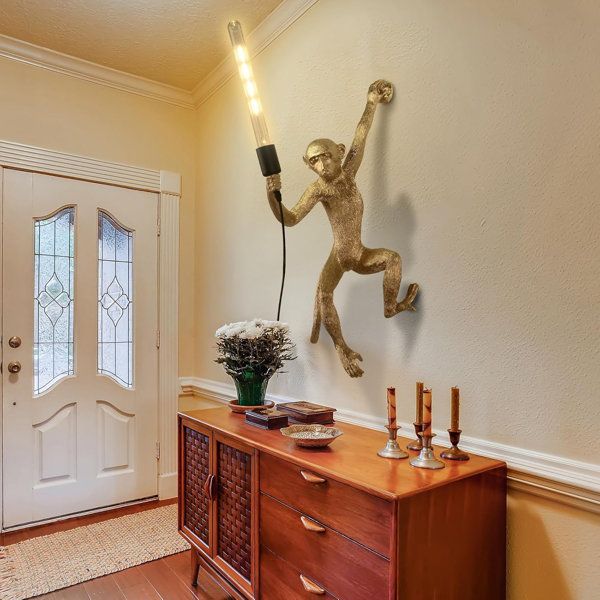 Dakota Fields Handcrafted Resin Monkey Wall Lamp With Hemp Rope ...