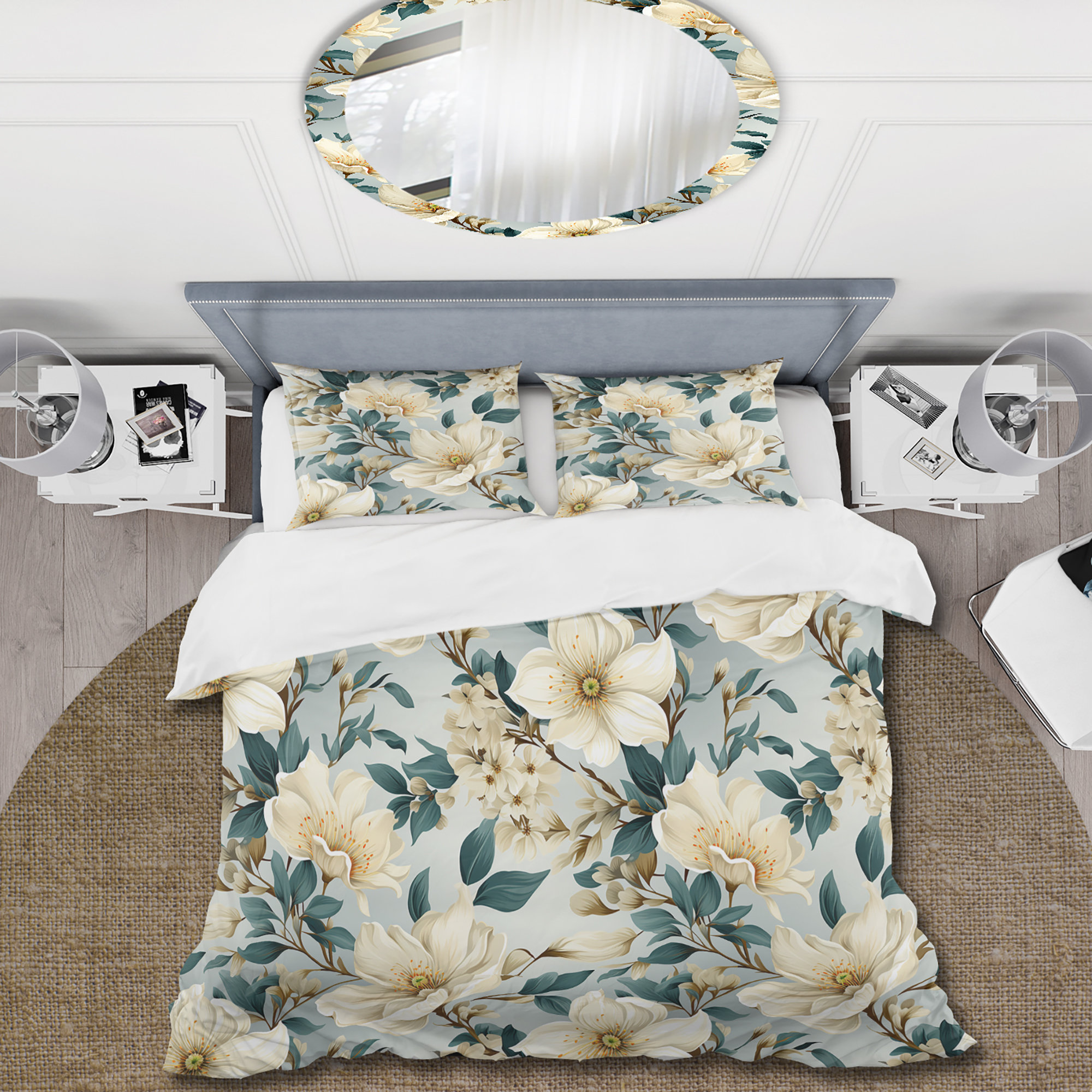 Design Art Sandy Beige And Blue Hydrangea Tranquility VII Bedding | Wayfair