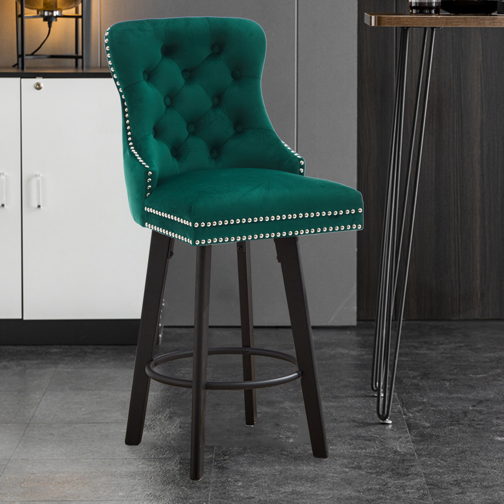 Red Barrel Studio® Modern Swivel Bar Stool with Nailhead Trim and ...