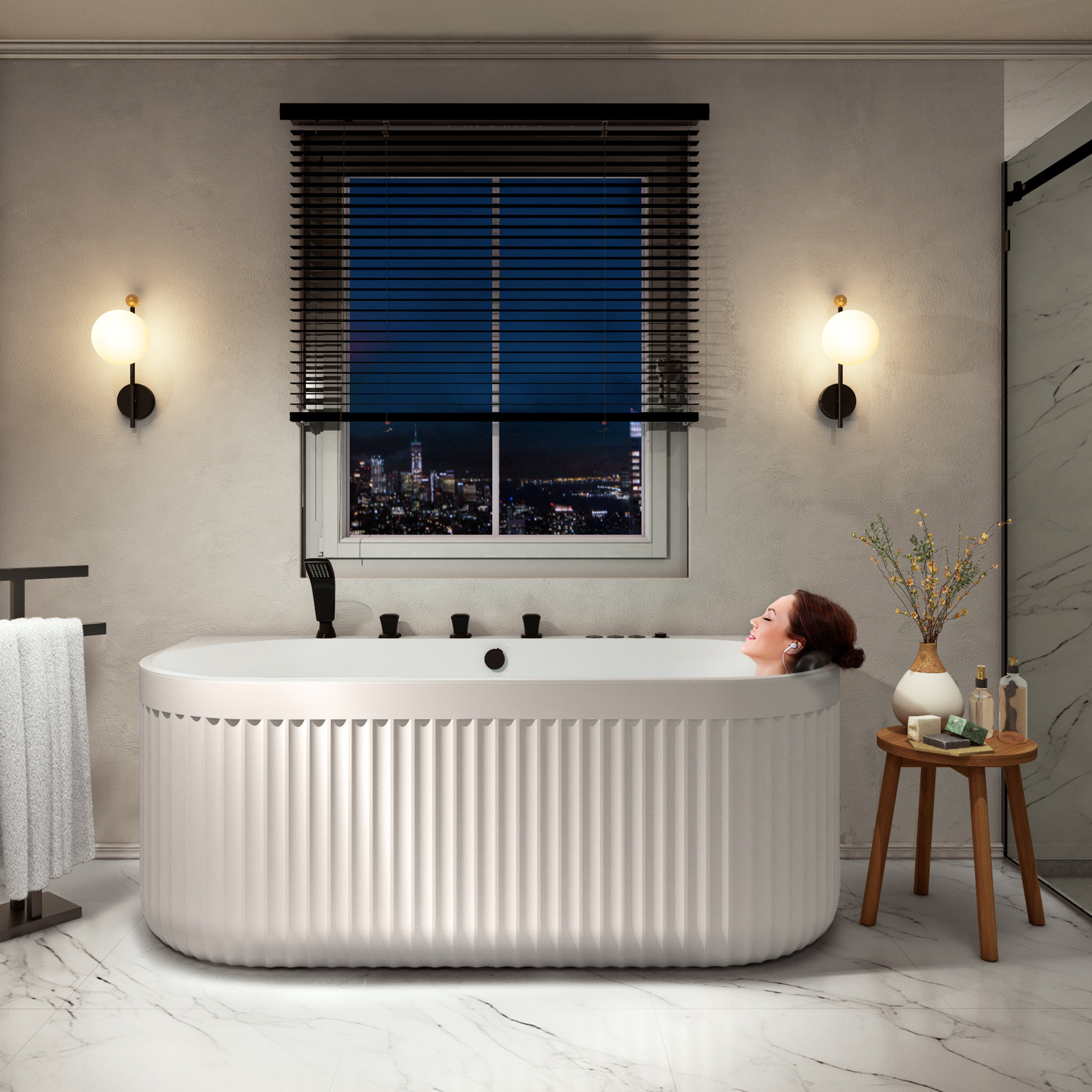 ANZZI Stone Belle 67 In. Flatbottom Freestanding Whirlpool And Air ...