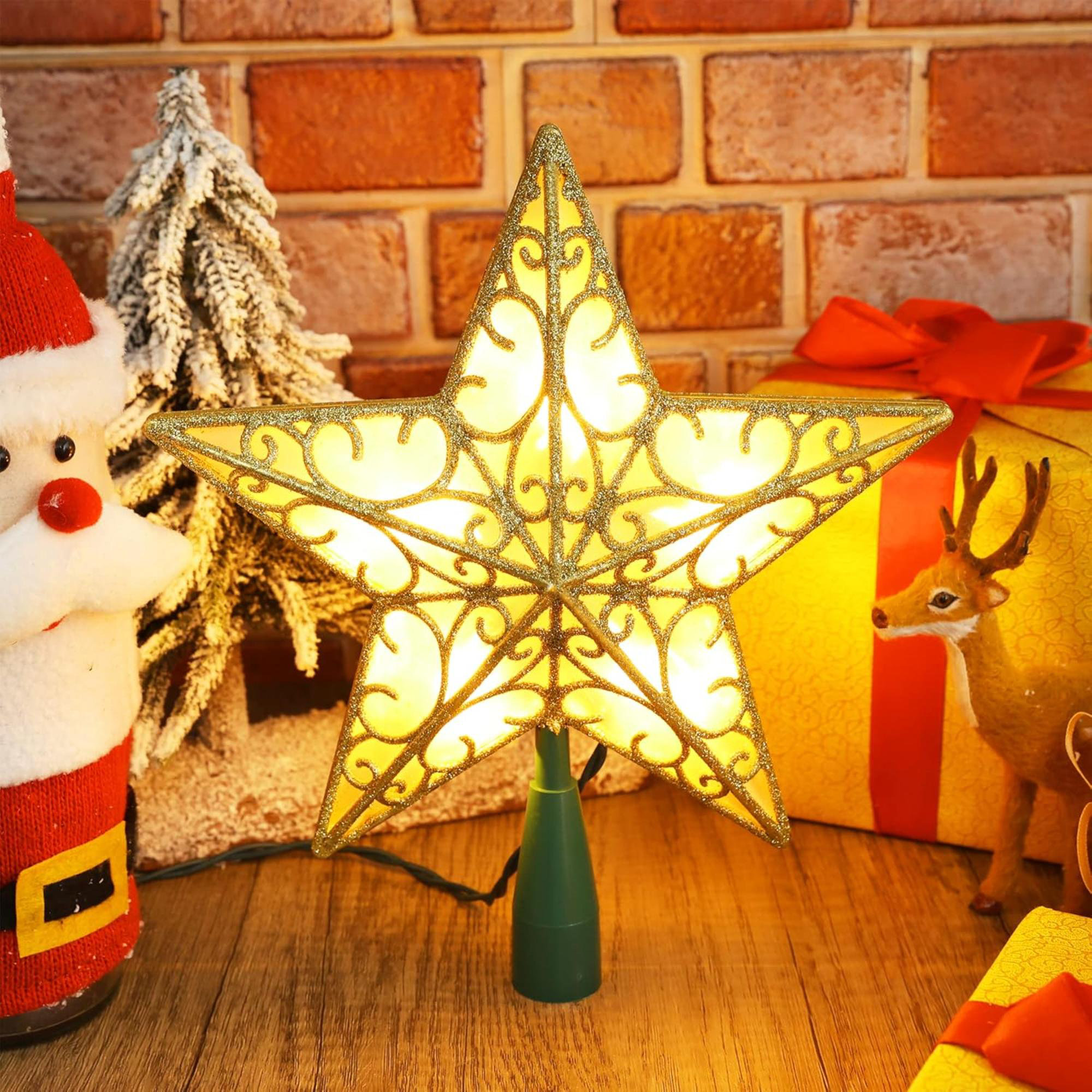 The Holiday Aisle® 9” Christmas Star Tree Topper, Gold Dual-Side 3D ...