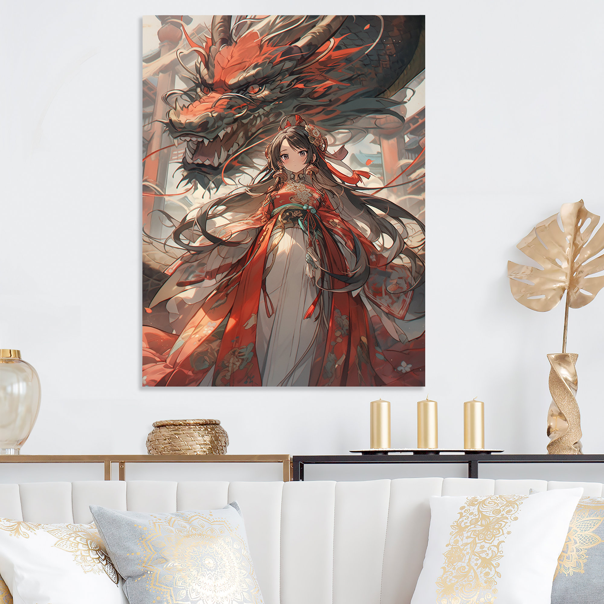 Ivy Bronx Red Anime Dragon Princess II - Asian Metal Wall Art Print ...