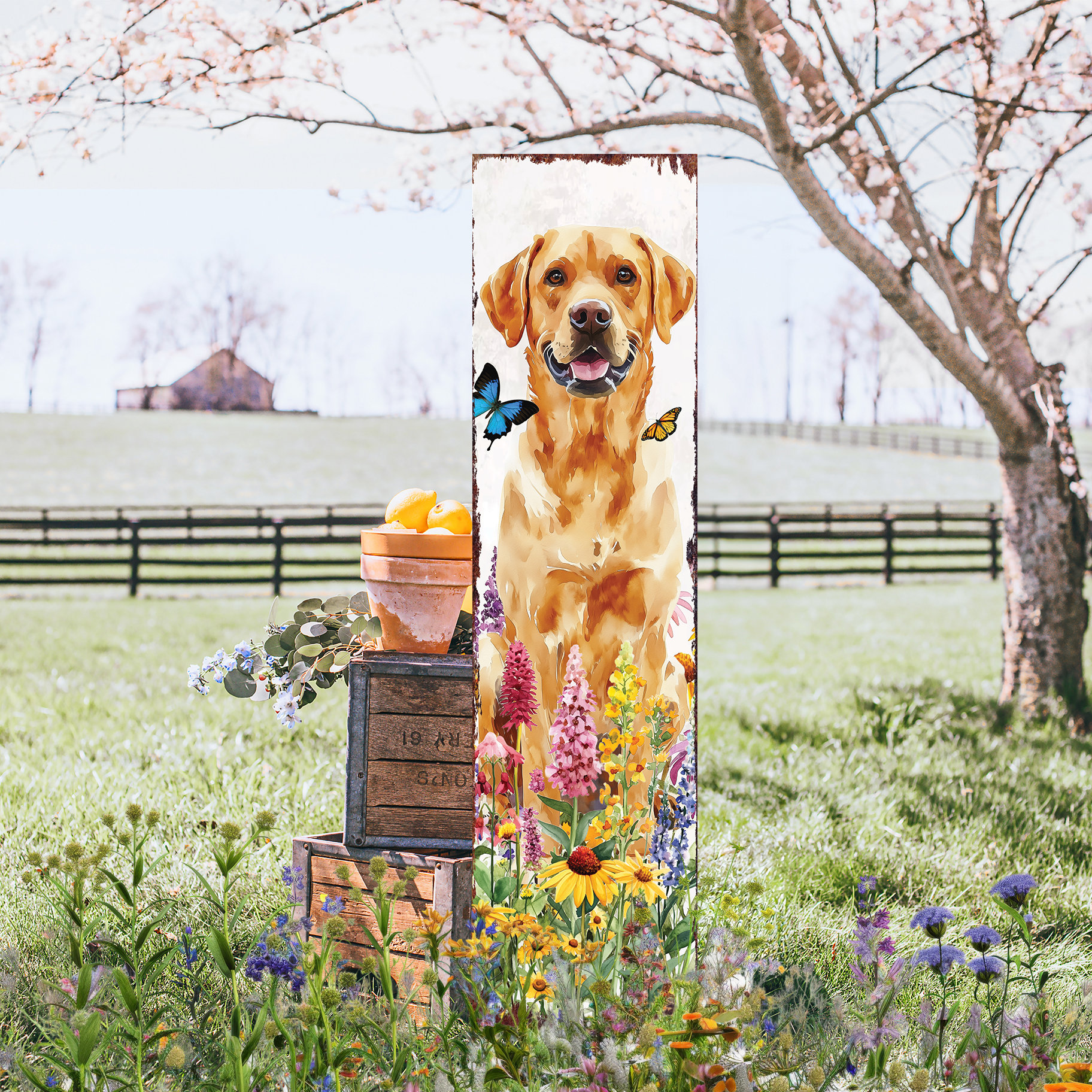 August Grove Summer Labrador Retriever Porch Sign | Wildflower Garden ...