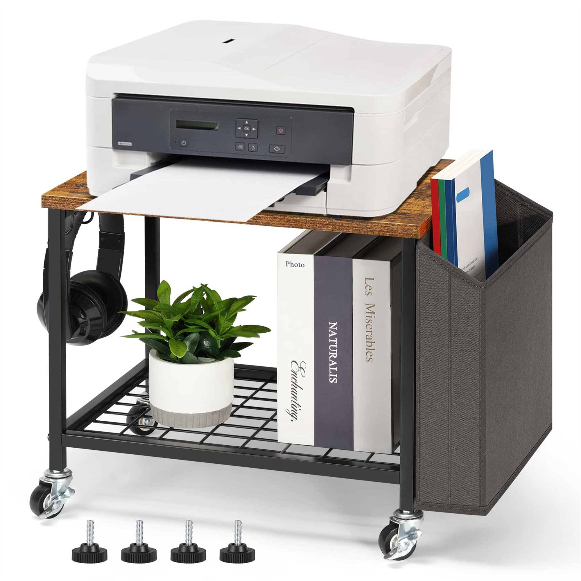 Williston Forge 2-tier mobile printer stand with storage shelf, under ...