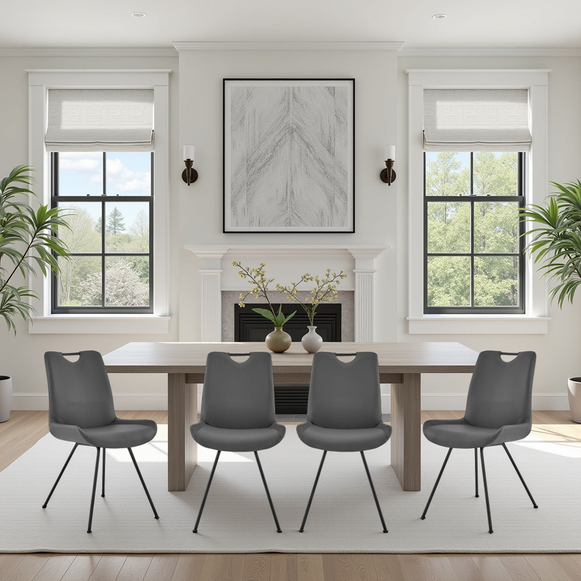 George Oliver Newington Contemporary Dining Chair In Gray Powder Coated ...