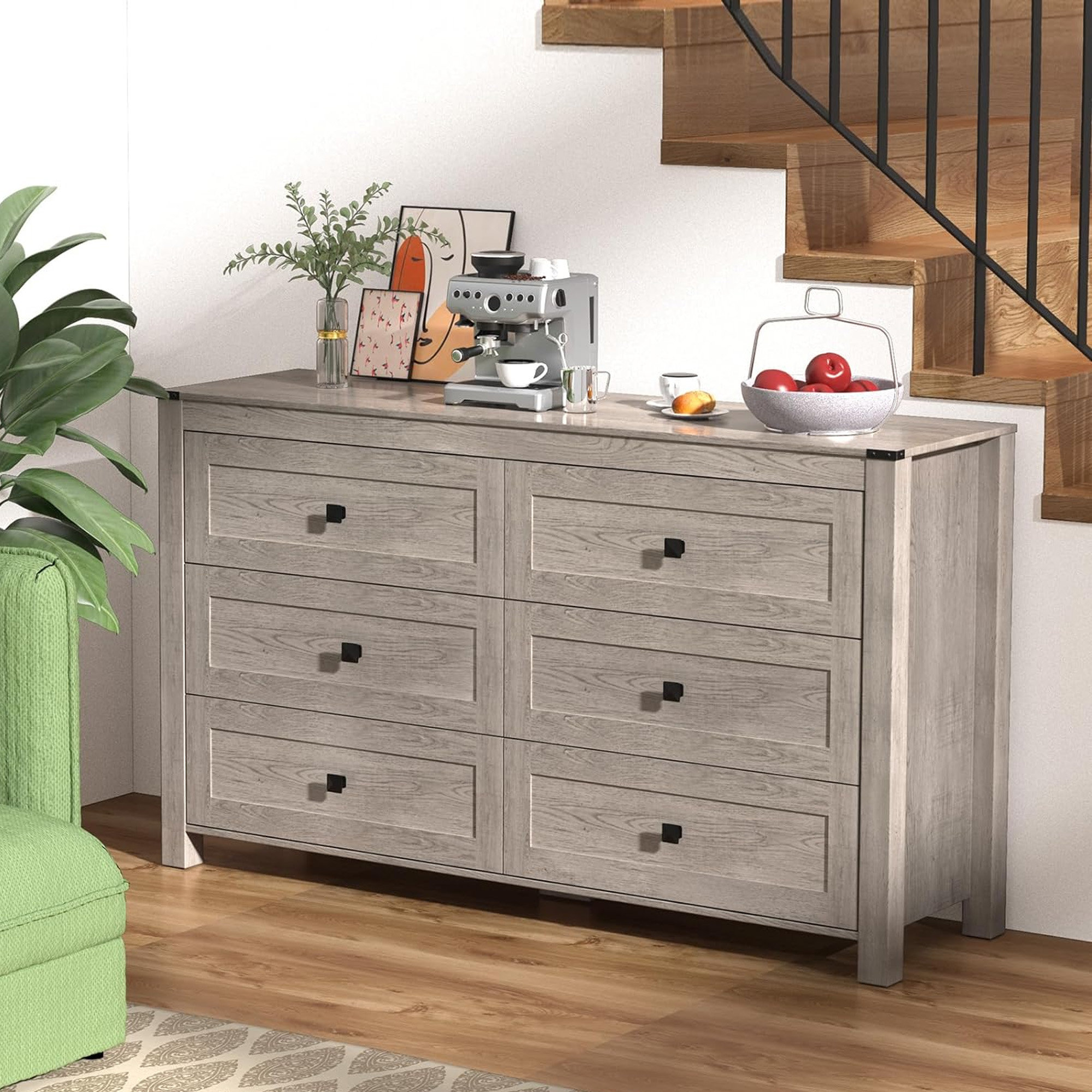 Gracie Oaks Vozelle 6 - Drawer 54'' W Dresser, Farmhouse Chest of ...