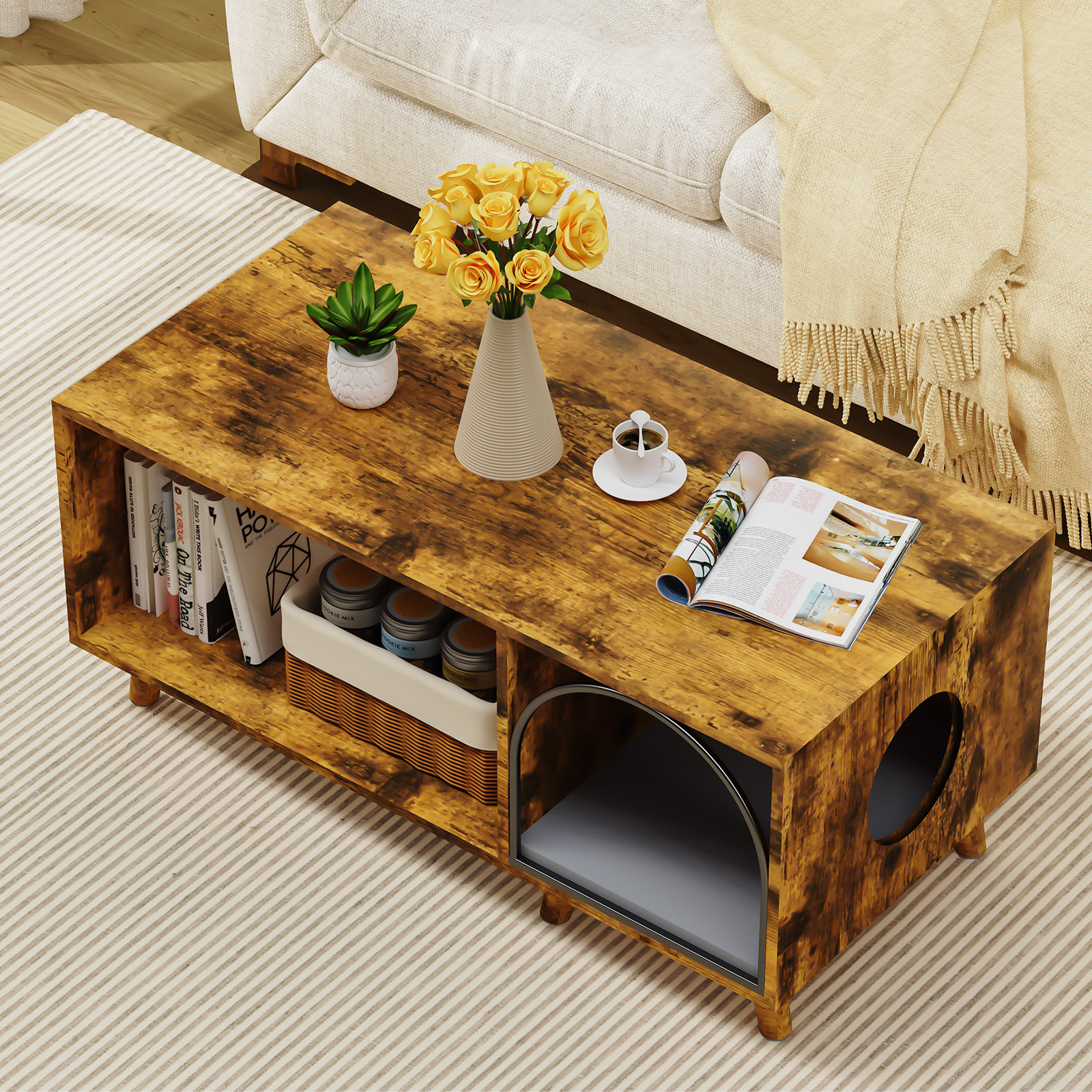 Corrigan Studio® 6 Legs Coffee Table With Cat Resting Place & Reviews ...