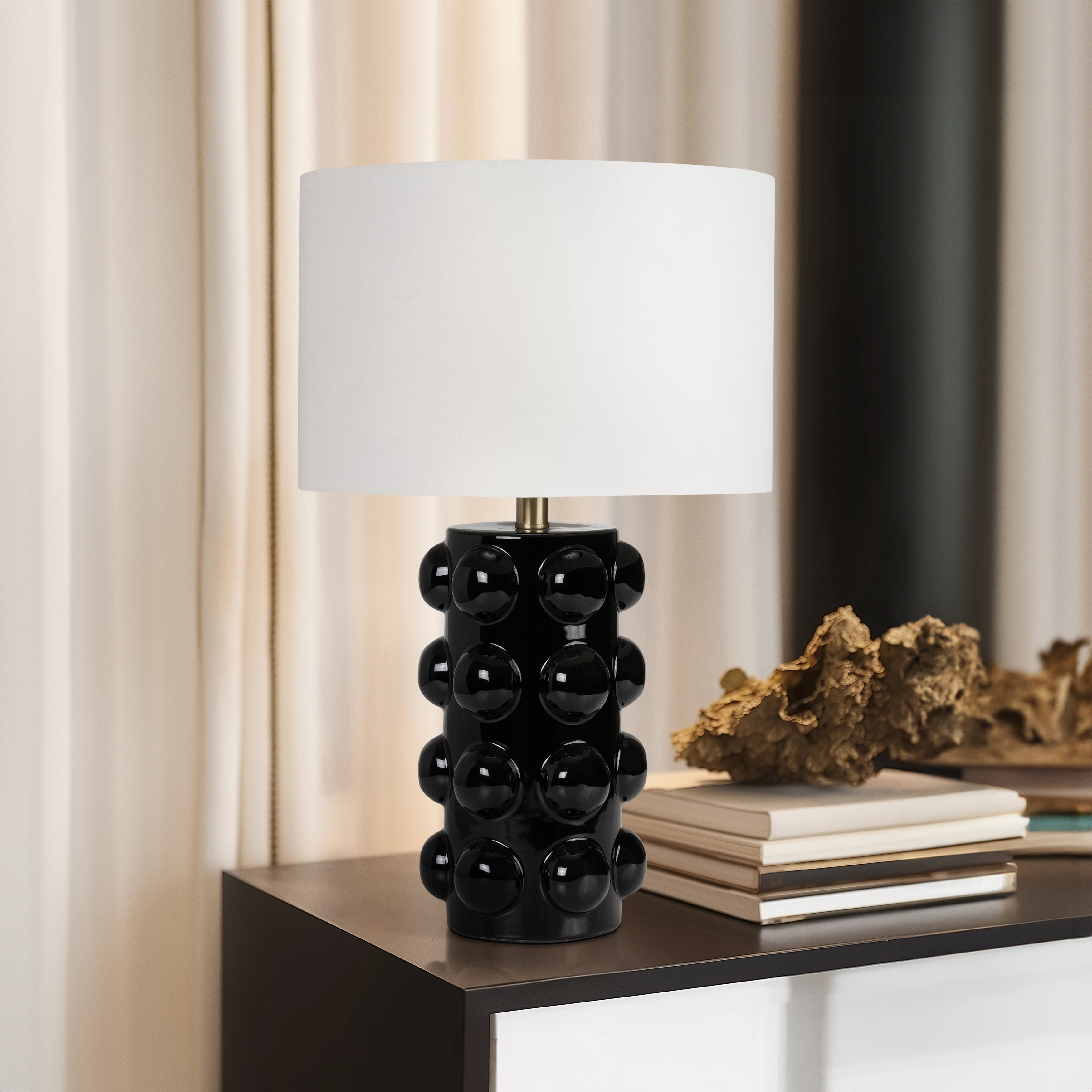 Langley Street Neutral Textured Ceramic 22" Bubble Table Lamp, Cylinder ...
