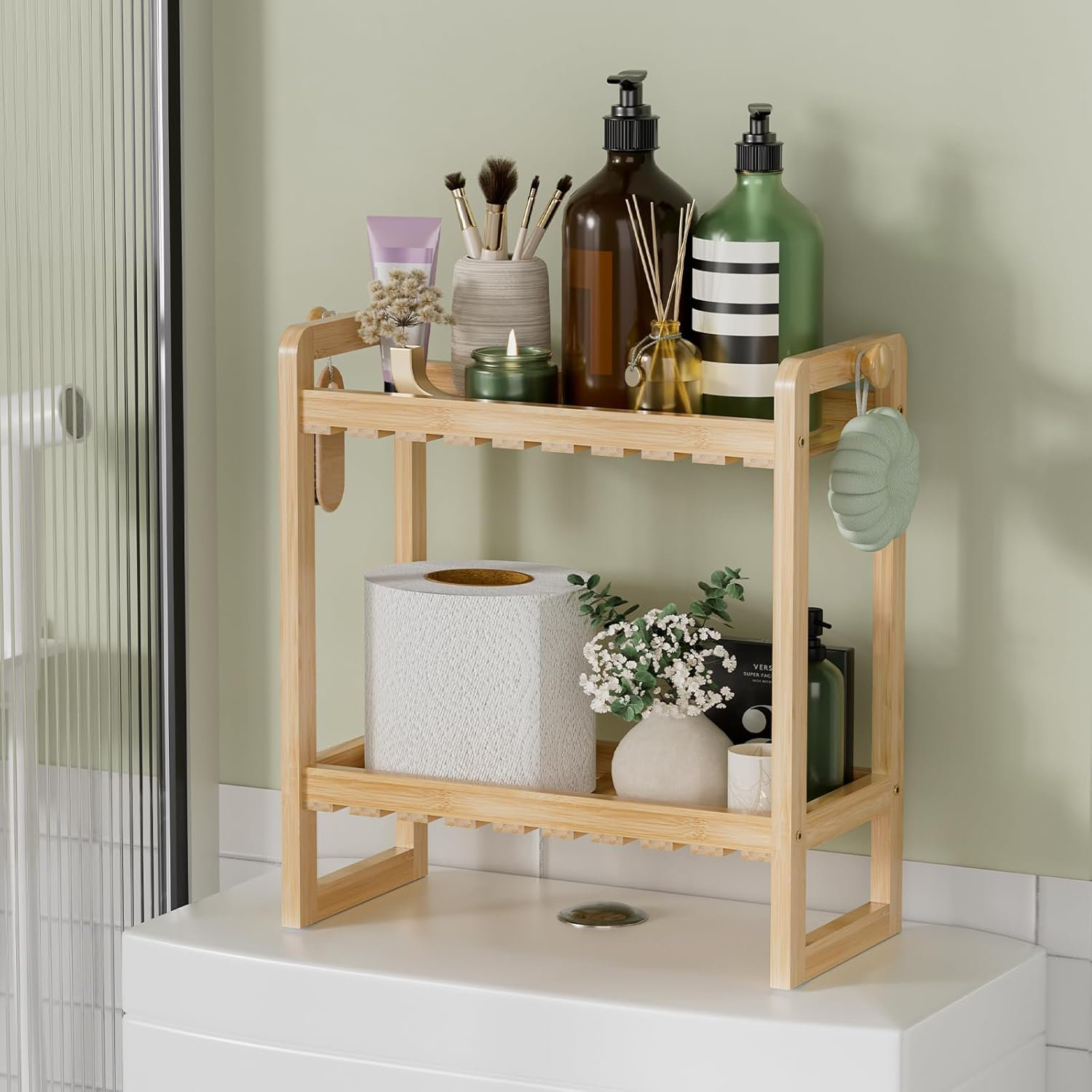 Lark Manor™ Bamboo Over The Toilet Storage Shelf - 2-Tier Bathroom Organizers And Storage ...