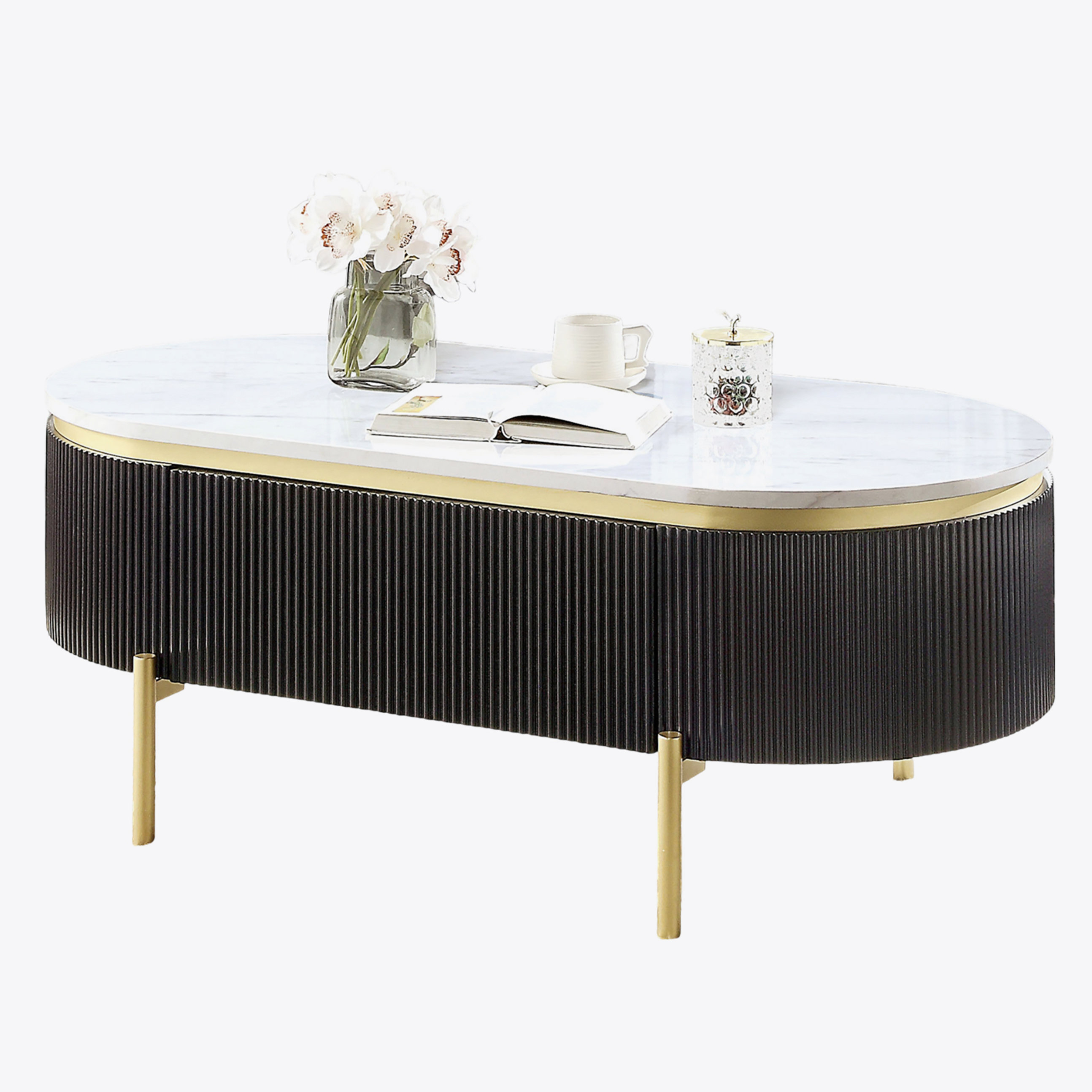 Everly Quinn Glass Top Coffee Table Brown Base Lower Display Shelf ...