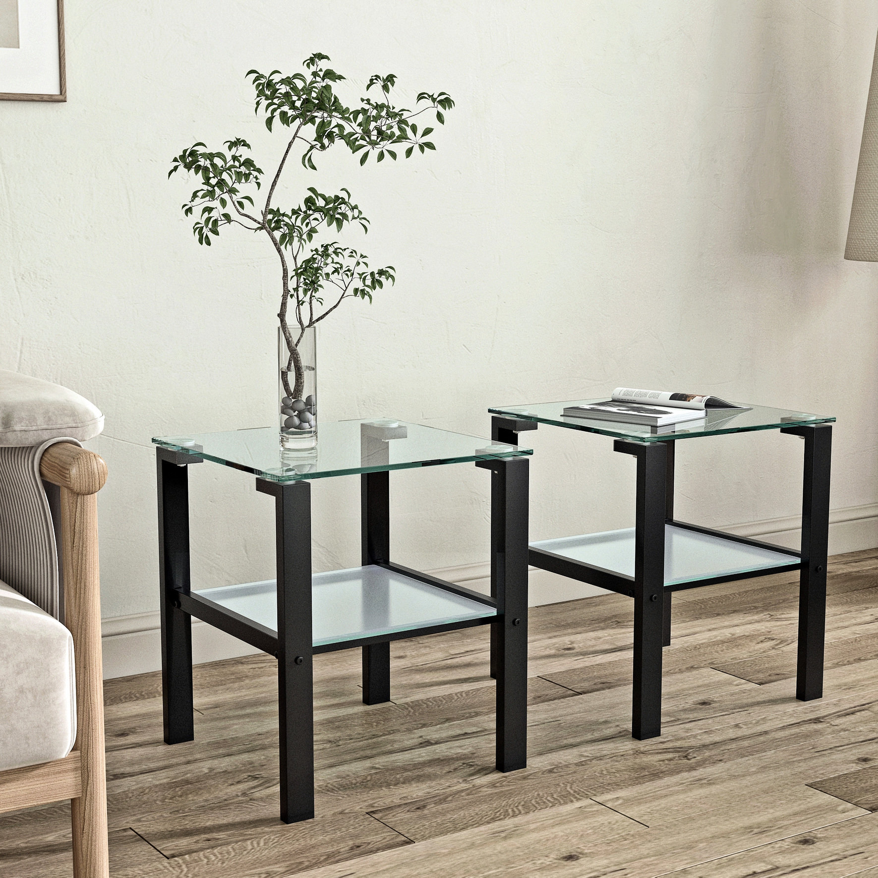Ivy Bronx 2pcs Transparent Living Room Side Tables. Small Round ...