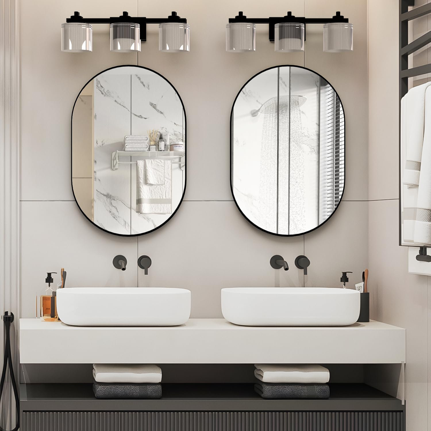 Ebern Designs 2 Piece Oval Bathroom Mirror Capsule Wall Vanity Mirror ...