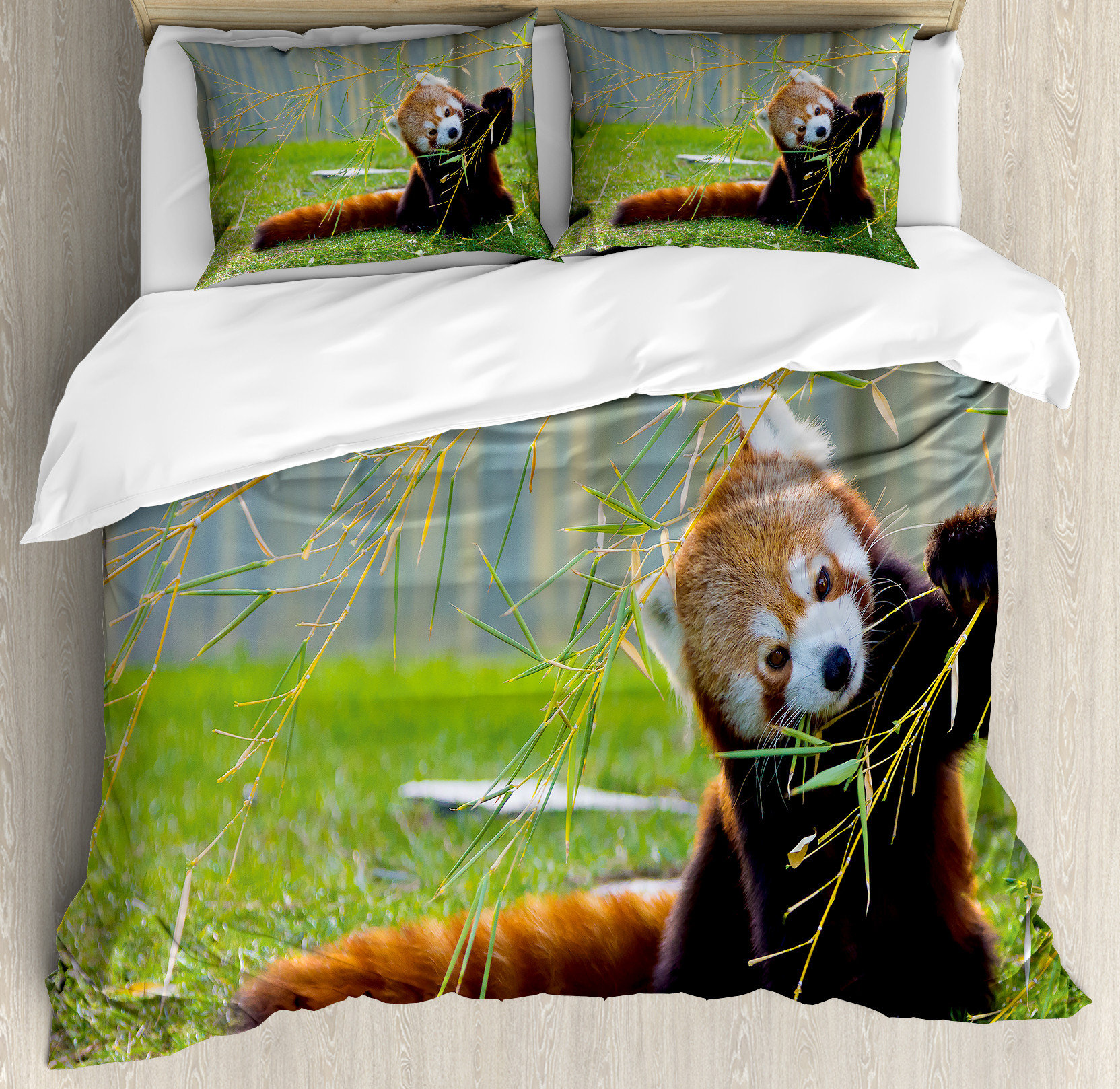 Ambesonne Panda Duvet Cover Set, Wild Animal on the Meadow, Calking ...