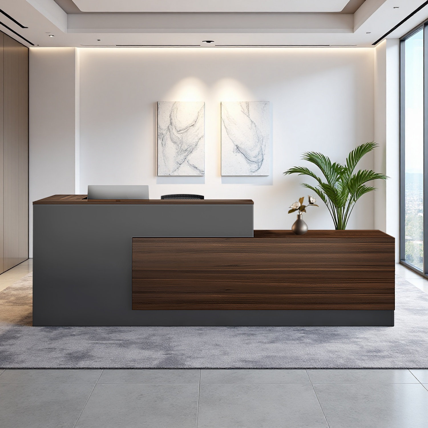 Latitude Run® L-Shaped Office Reception Desk with Lockable Drawers and ...
