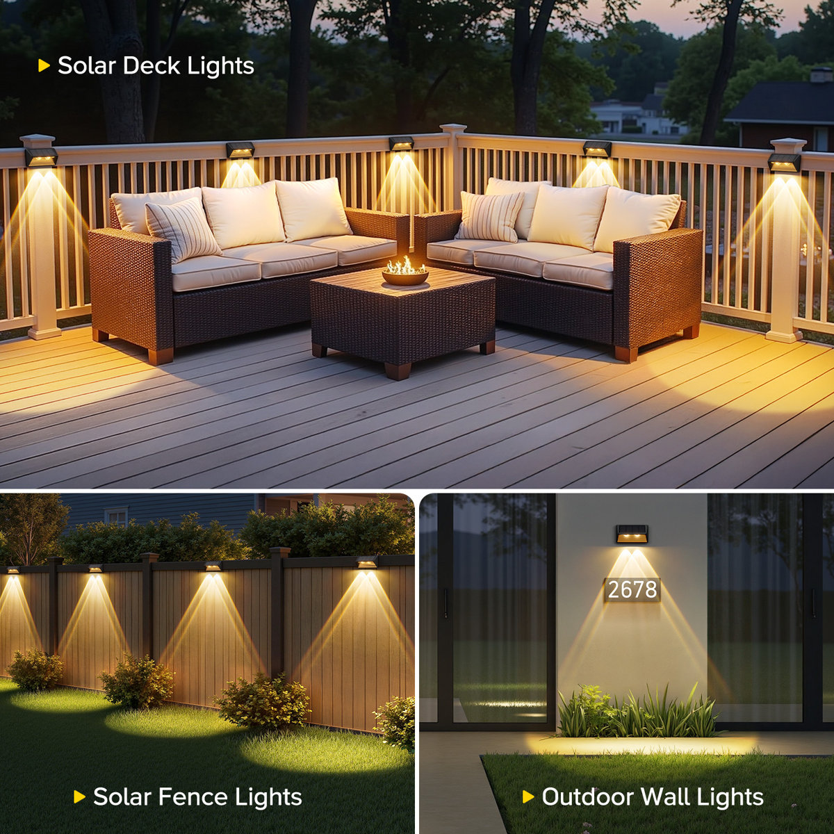 BUCASA Solar Fence Lights Outdoor, Super Bright Lens Led Fence Lights ...