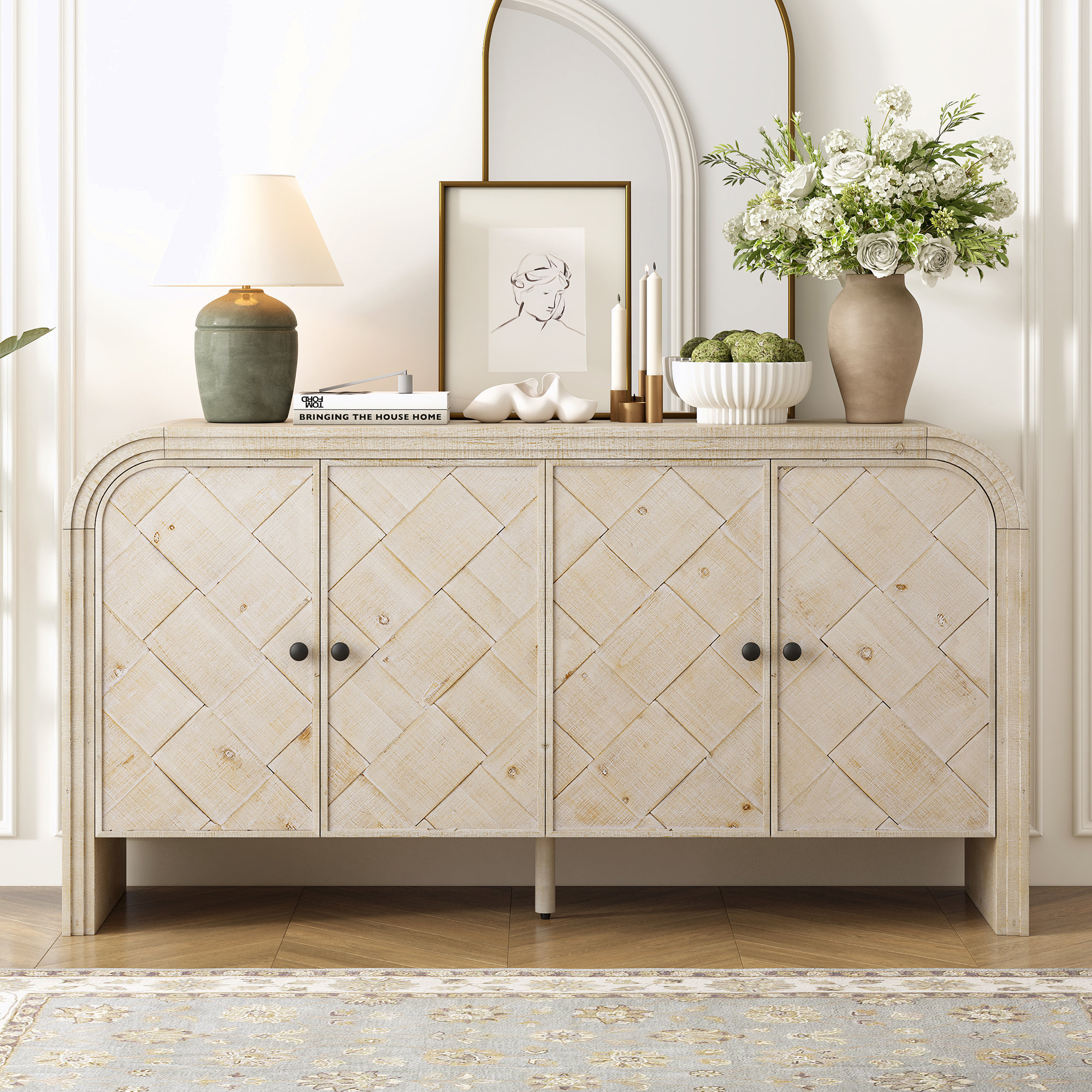 Gracie Oaks Multi-Functional MDF Storage Sideboard Cabinet with Woven ...
