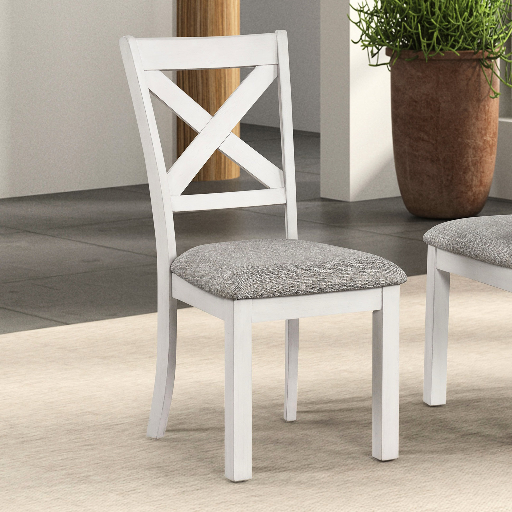 Hokku Designs Rustic 2Pcs White Oak Cross Back Chairs With Cushion And ...