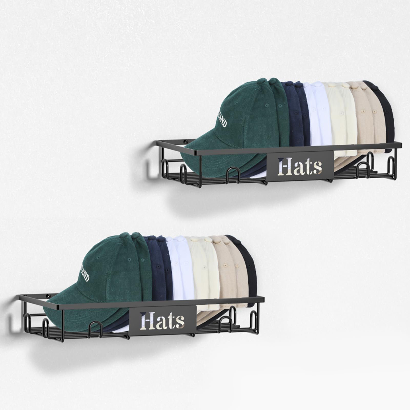 Rebrilliant 2-Pack Wall Mounted Metal Hat Rack, Holds 20 Hats, No ...