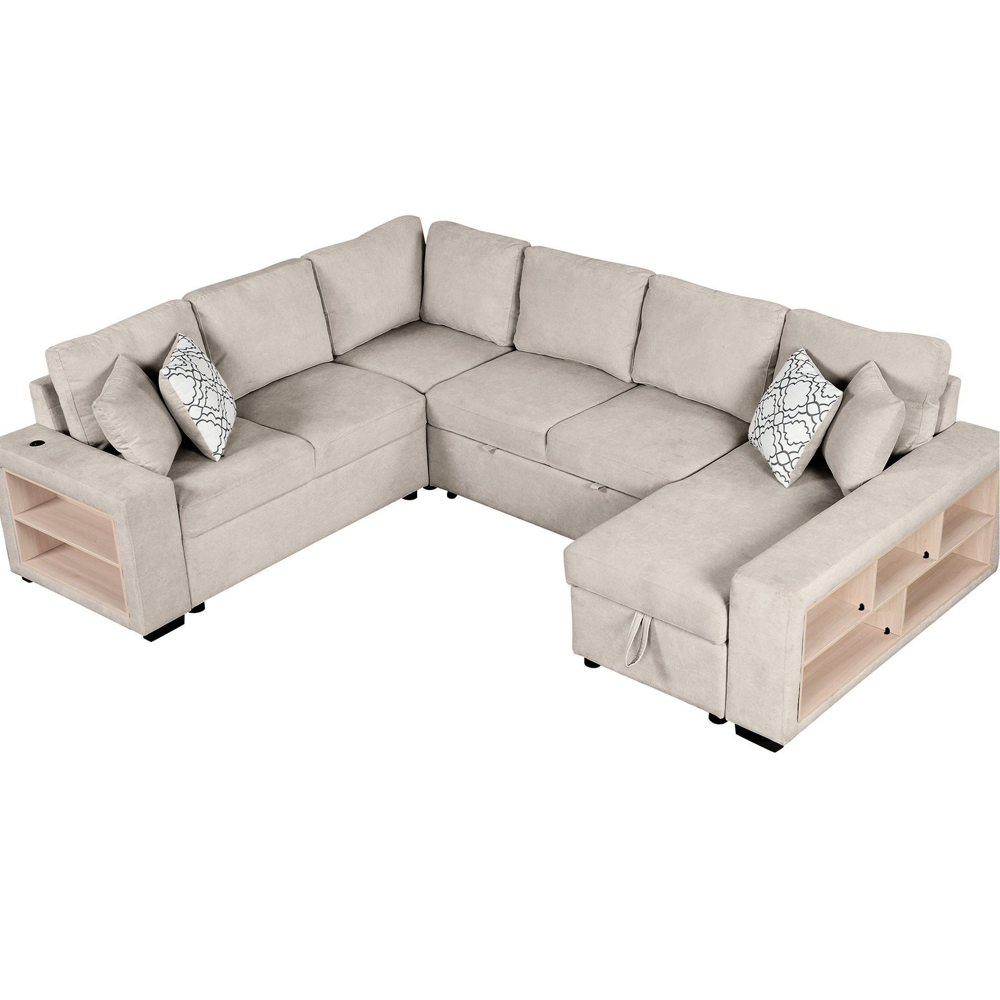 Latitude Run® 109" U-Shaped With Storage, Ports & Soft Upholstery Bed ...