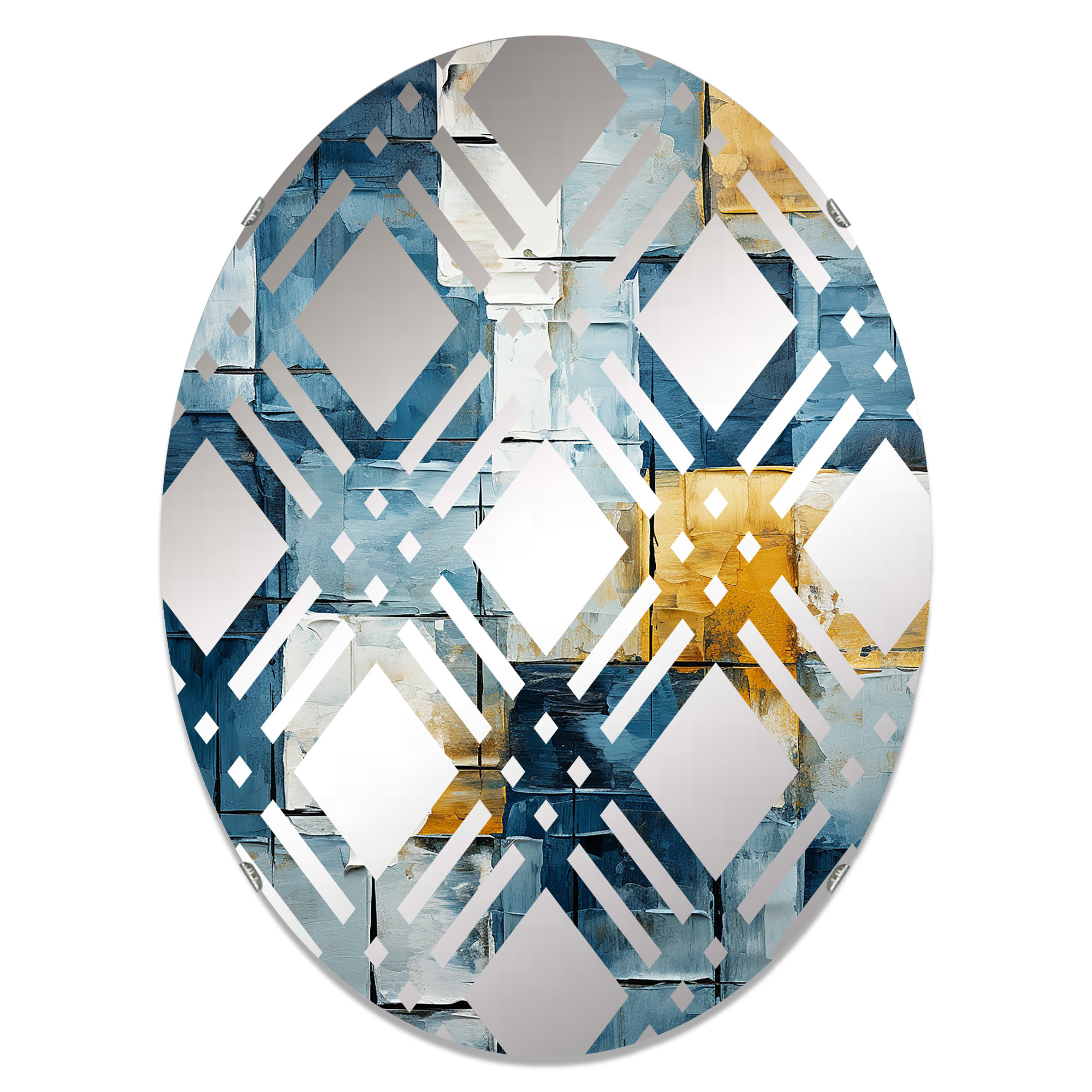 East Urban Home Cerulean Cubism Shapes I - Plaid Decorative Mirror ...