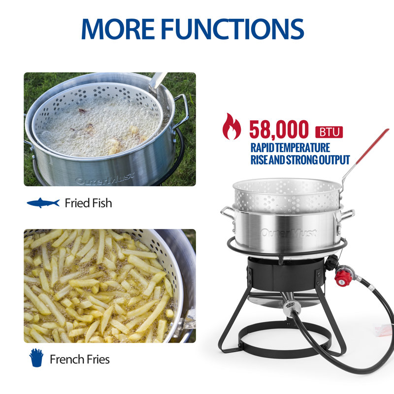 OuterMust Outdoor Single Propane Stove Deep Fryer Kit with 11 Qt ...