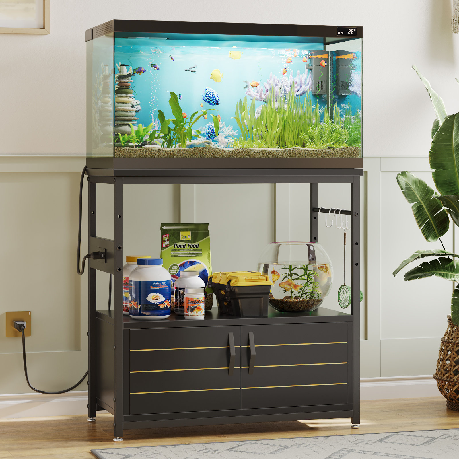 Latitude Run® 20-29 Gallon Aquarium Stand with Power Outlet, BlackFish ...