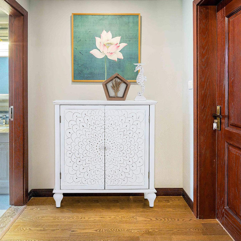 Rosalind Wheeler Accent Storage Cabinet with Wooden Frame and Carved ...