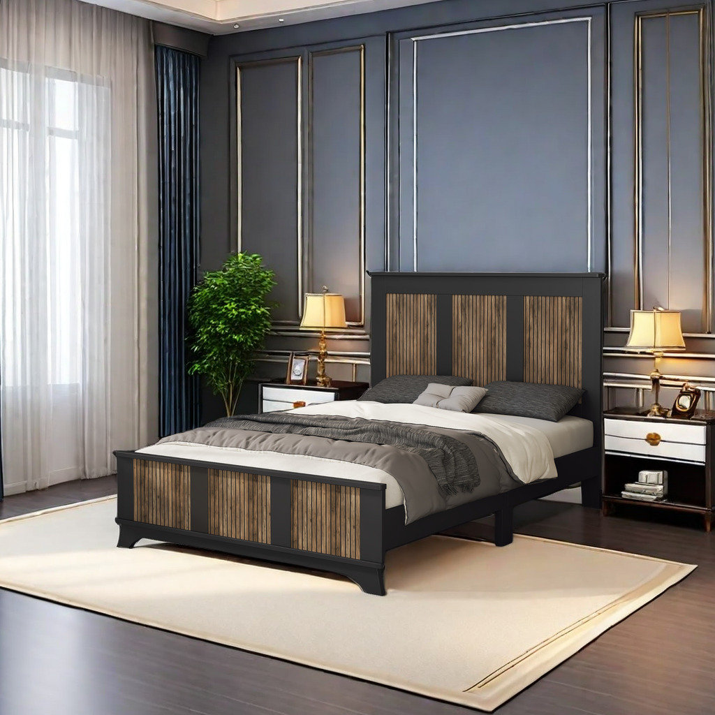 Lark Manor Brainley Slat Bed Frame Farmhouse Wooden Platform Queen Size ...