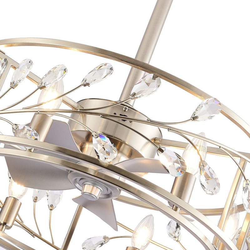 Mercer41 Sylvia 20" Caged Crystal Ceiling Fan With Remote Control and ...