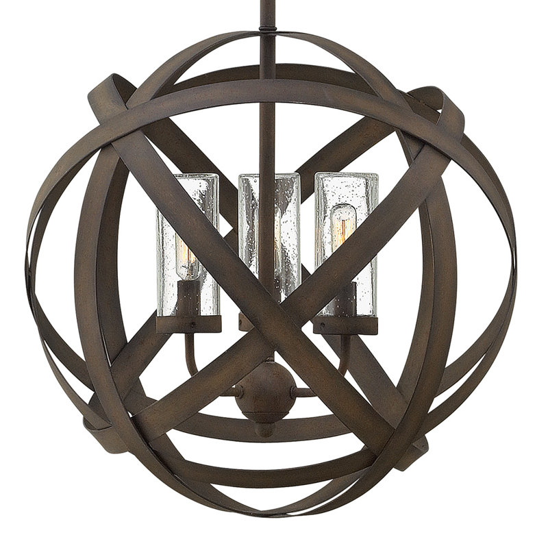Hinkley 3-Light Aluminum Outdoor Orb Chandelier with Clear Seedy Glass ...