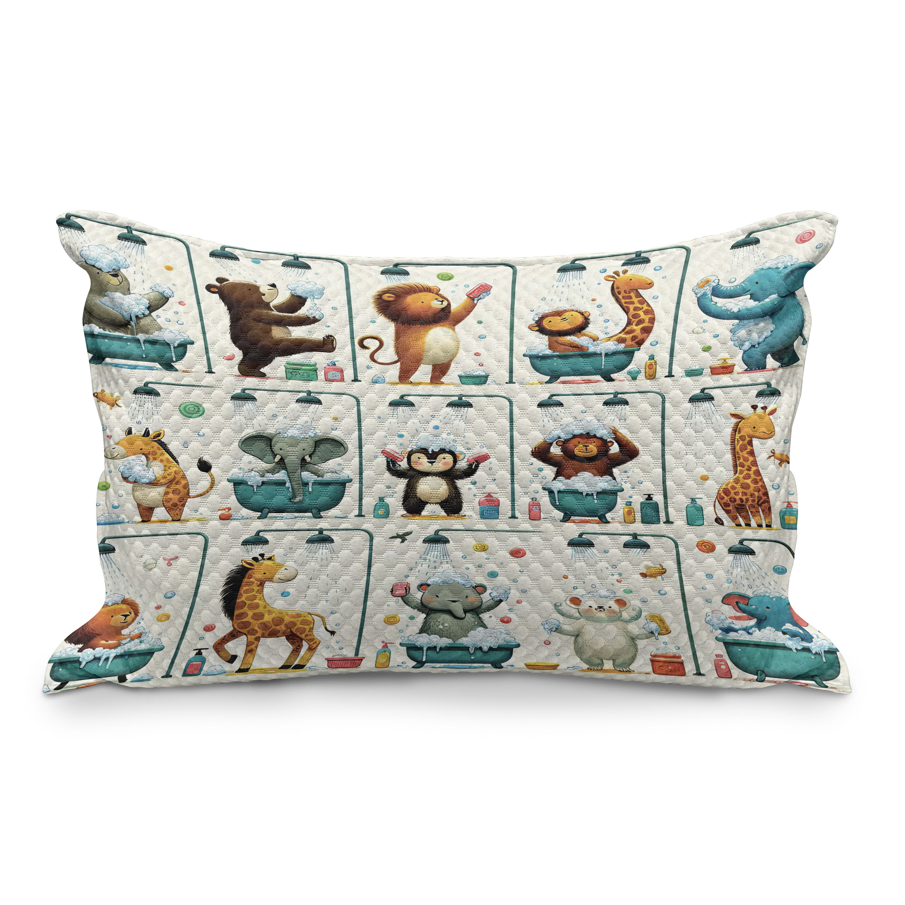 Ambesonne Animal World Quilted Pillowcase Funny Monkey Elephant, Teal ...