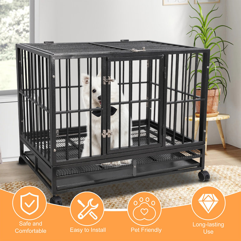 Tucker Murphy Pet™ Erena 43 Inch Heavy-Duty Dog Crate Cage with Wheels ...