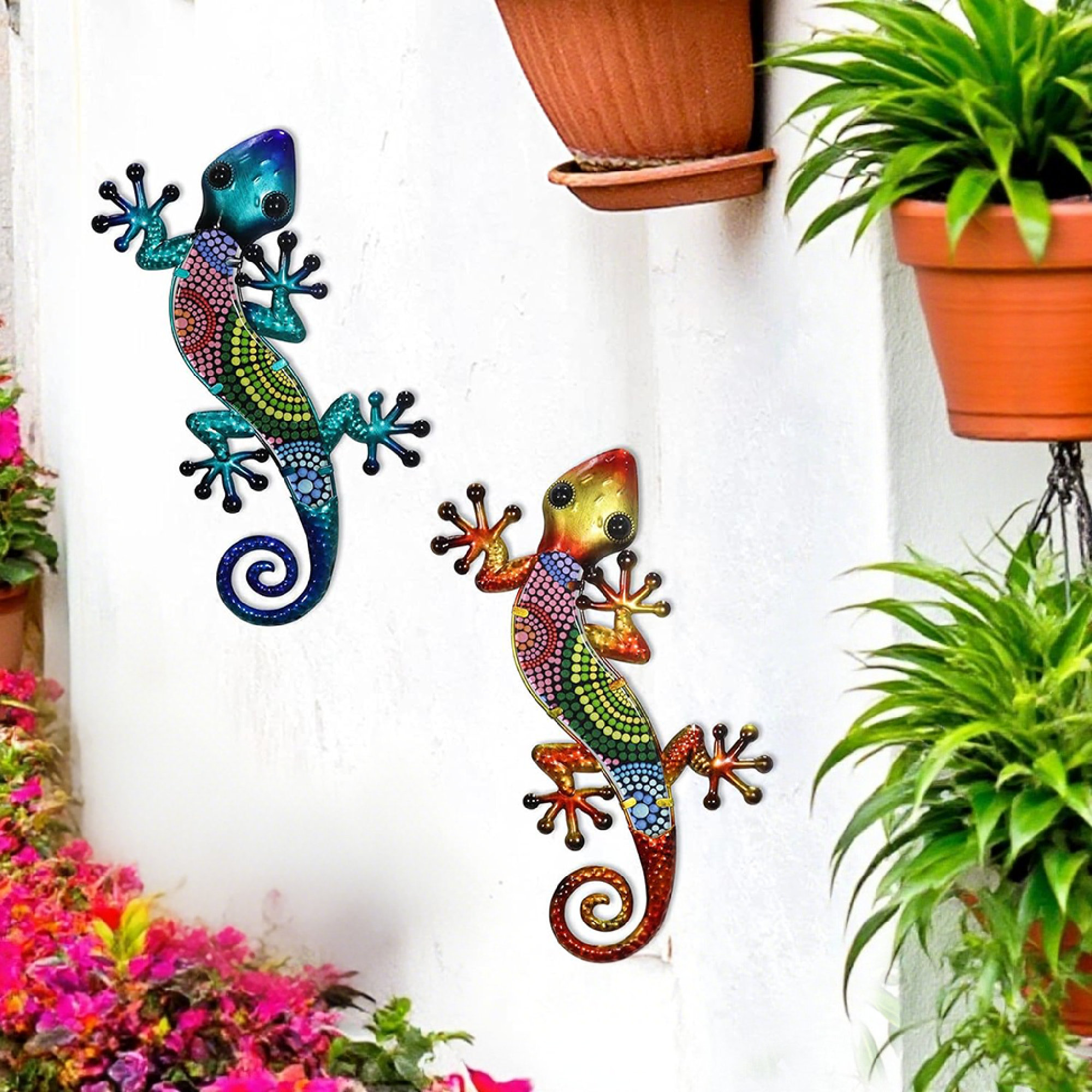 Arlmont & Co. Vibrant Metal Gecko Wall Decor Set Of 2 - 15 Inch Lizard ...
