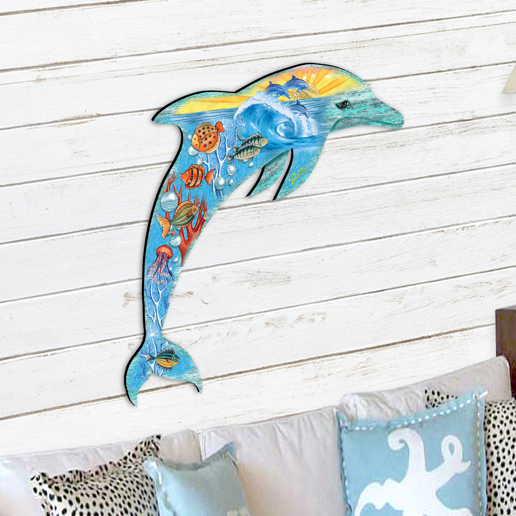 Dovecove Sea Creatures Dolphin Wooden Door Hanger - Wayfair Canada