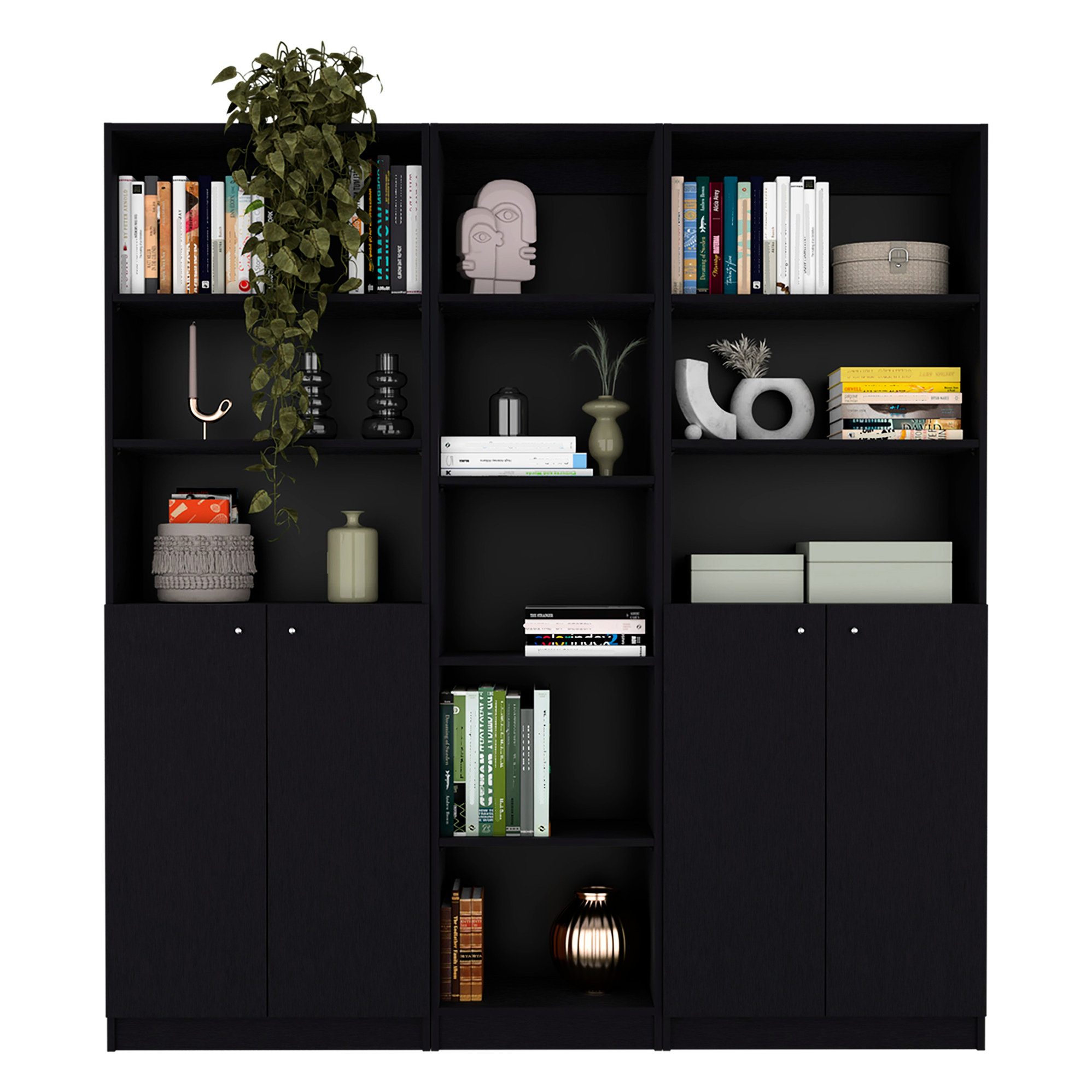 IntrospectiveIncline Black 3 Piece Living Room With Bookcases - Slim ...
