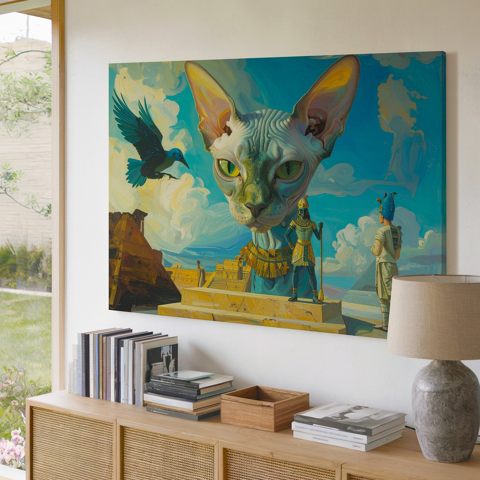 Mercer41 A Fantastical Scene Featuring A Giant Sphynx Cat Head Emerging ...