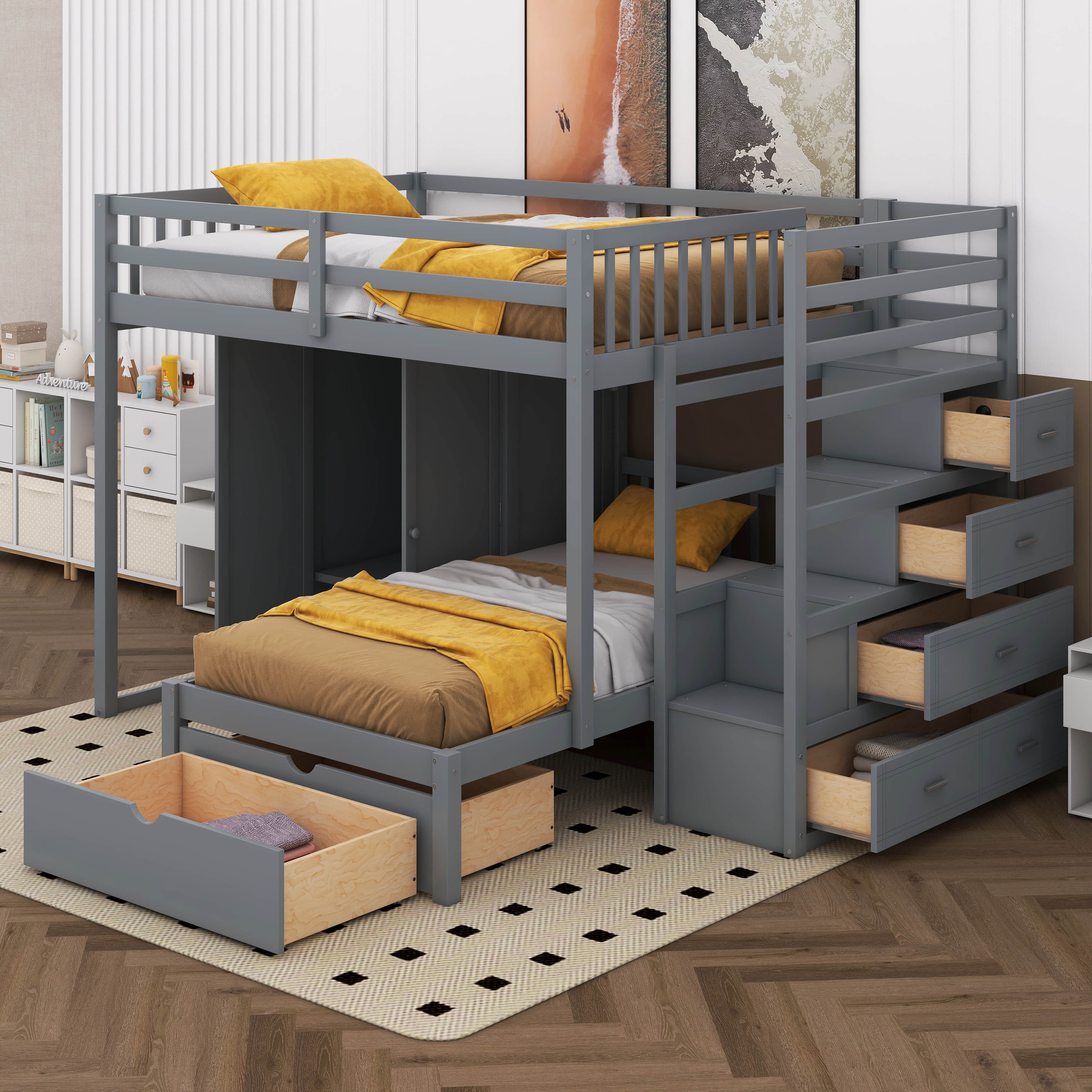 Harriet Bee Javiah Twin over Full 5 Drawer Solid Wood Futon Bunk Bed ...