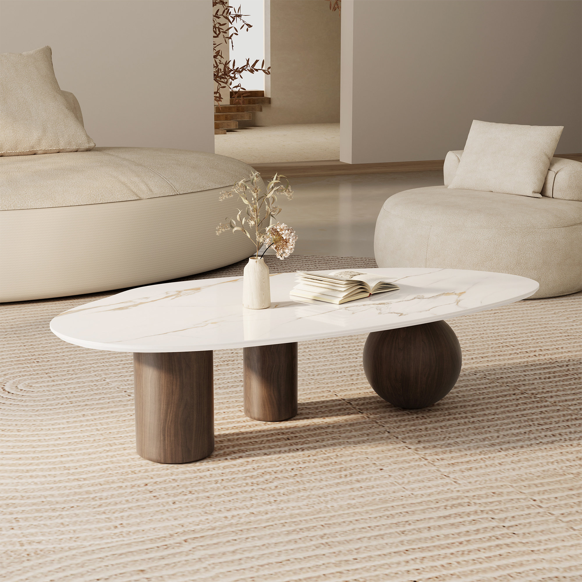 Wrought Studio Laylla Modern 54" Coffee Table, White Sintered Stone ...