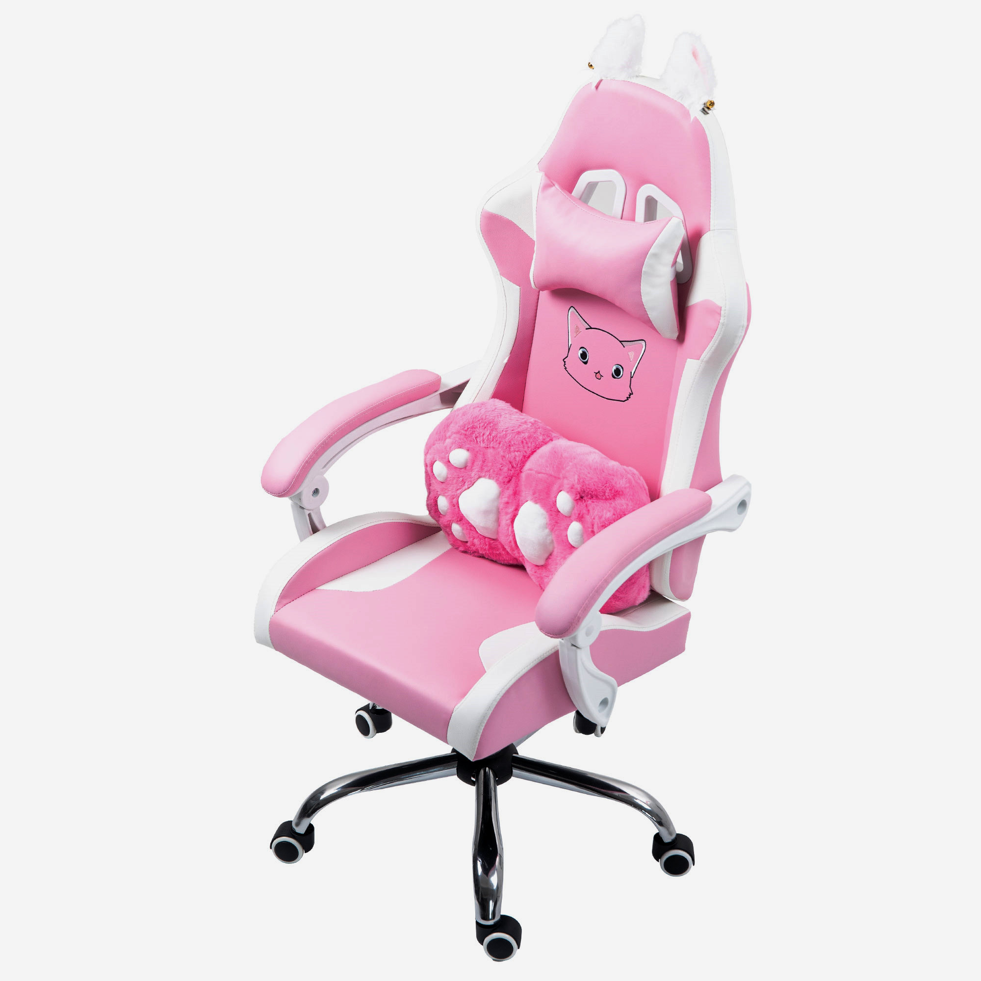 Inbox Zero Cute Gaming Chair with Cat Paw Lumbar Cushion and Cat Ears ...